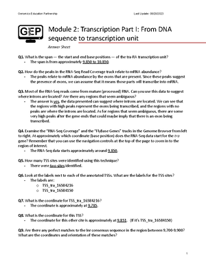 Module 2 Transcription Part I Answer Sheet 1 1 + ADEdit - Genomics Education Partnership Last ...