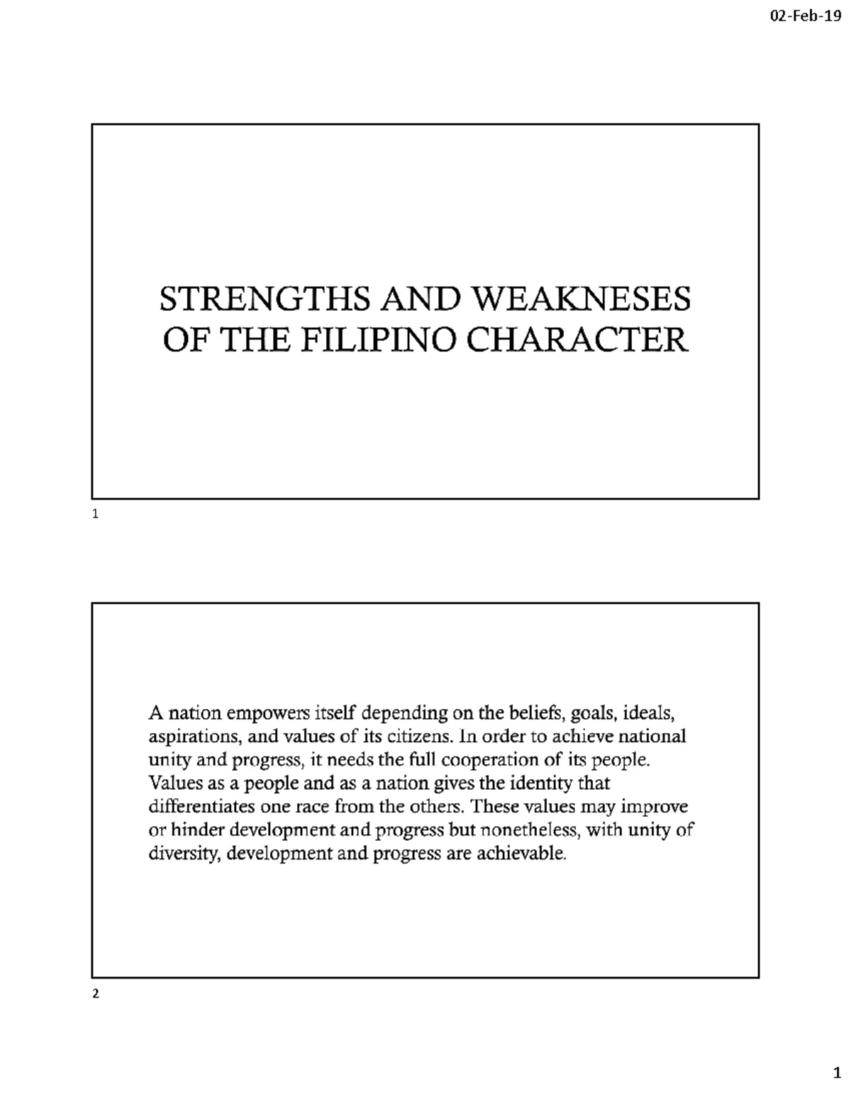 Strengths and Weaknesses of the Filipino Character - Civil Engineering ...