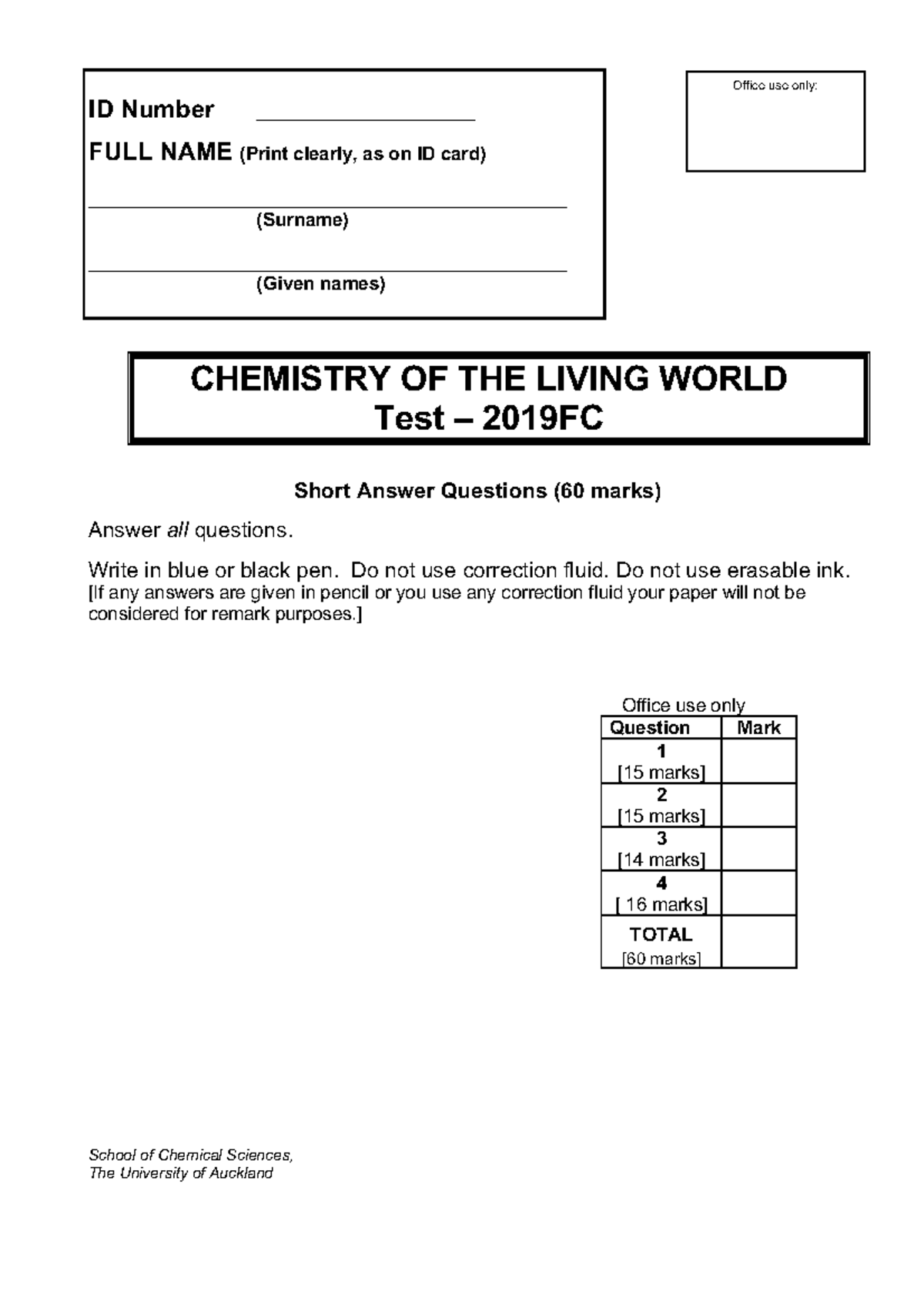 CHEM110 2019 FC T1 Part 2 practice exam materials - CHEMISTRY OF THE ...