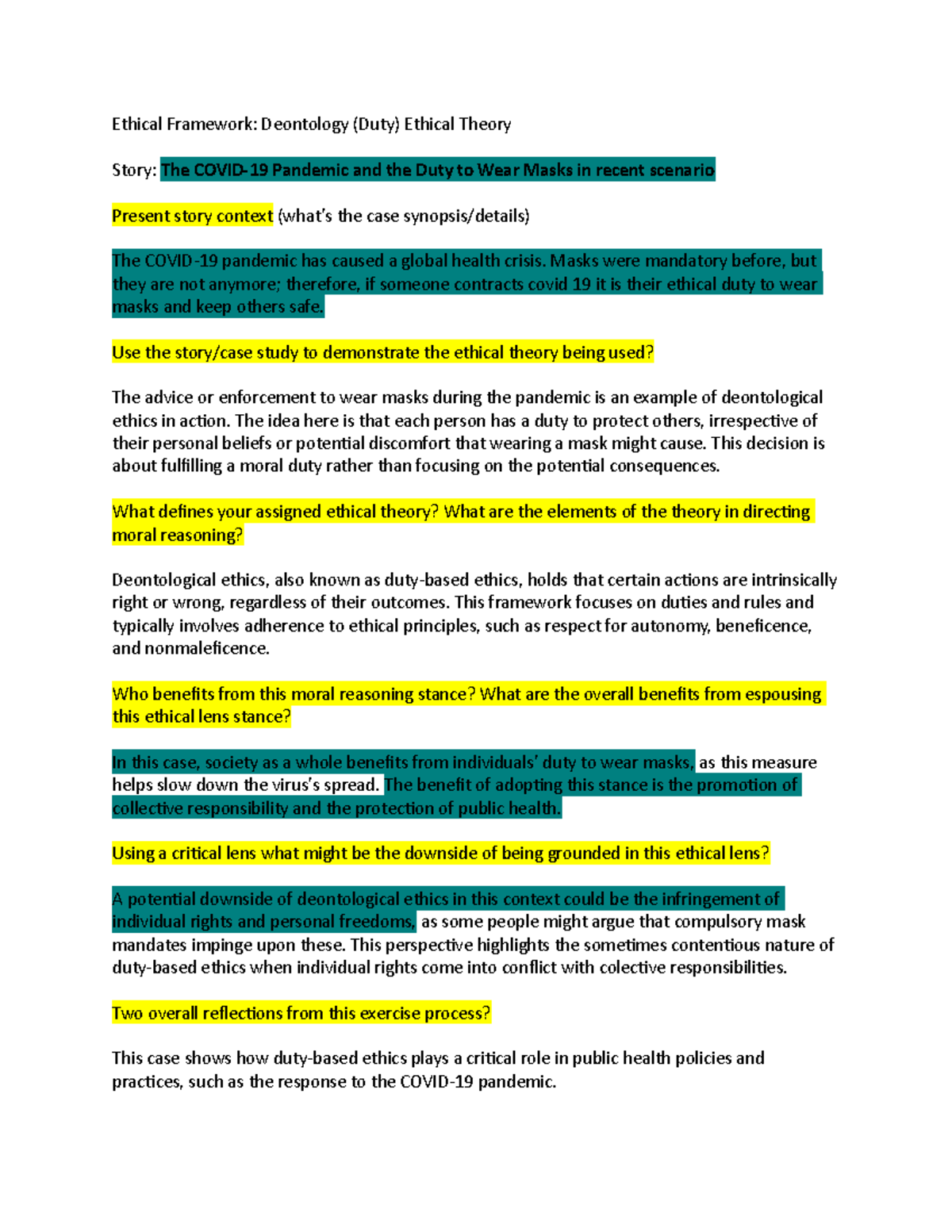 Ethical Framework - notes - Ethical Framework: Deontology (Duty ...