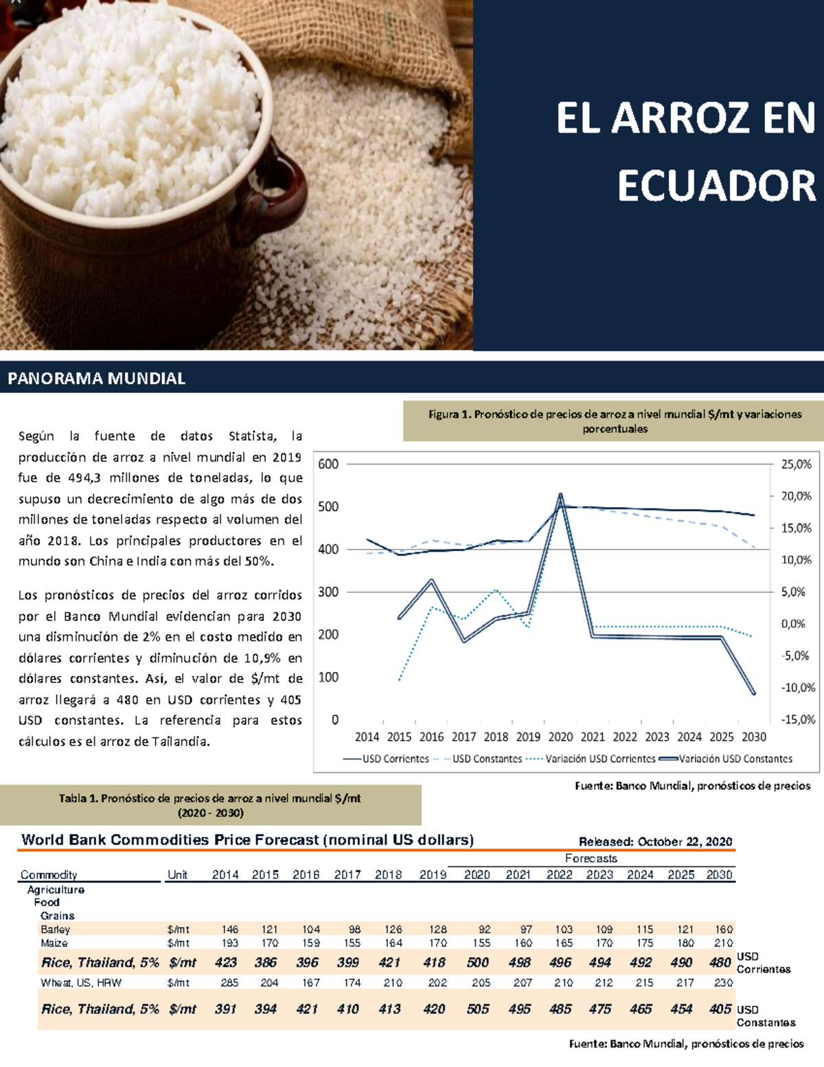 Analisis arroz Ecuador - Según la fuente de datos Statista, la ...