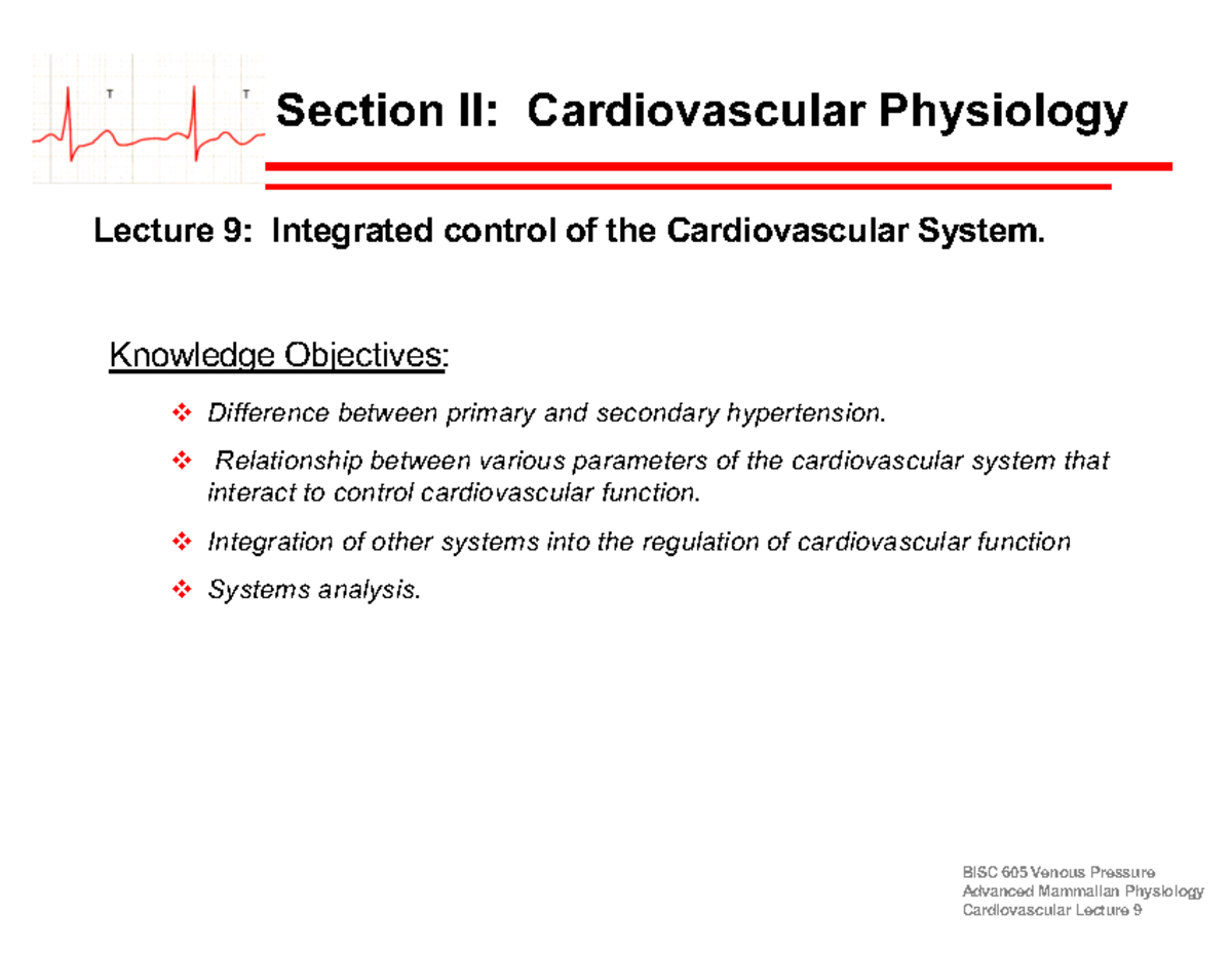 8. Integration of Systems - Section II: Cardiovascular Physiology ...