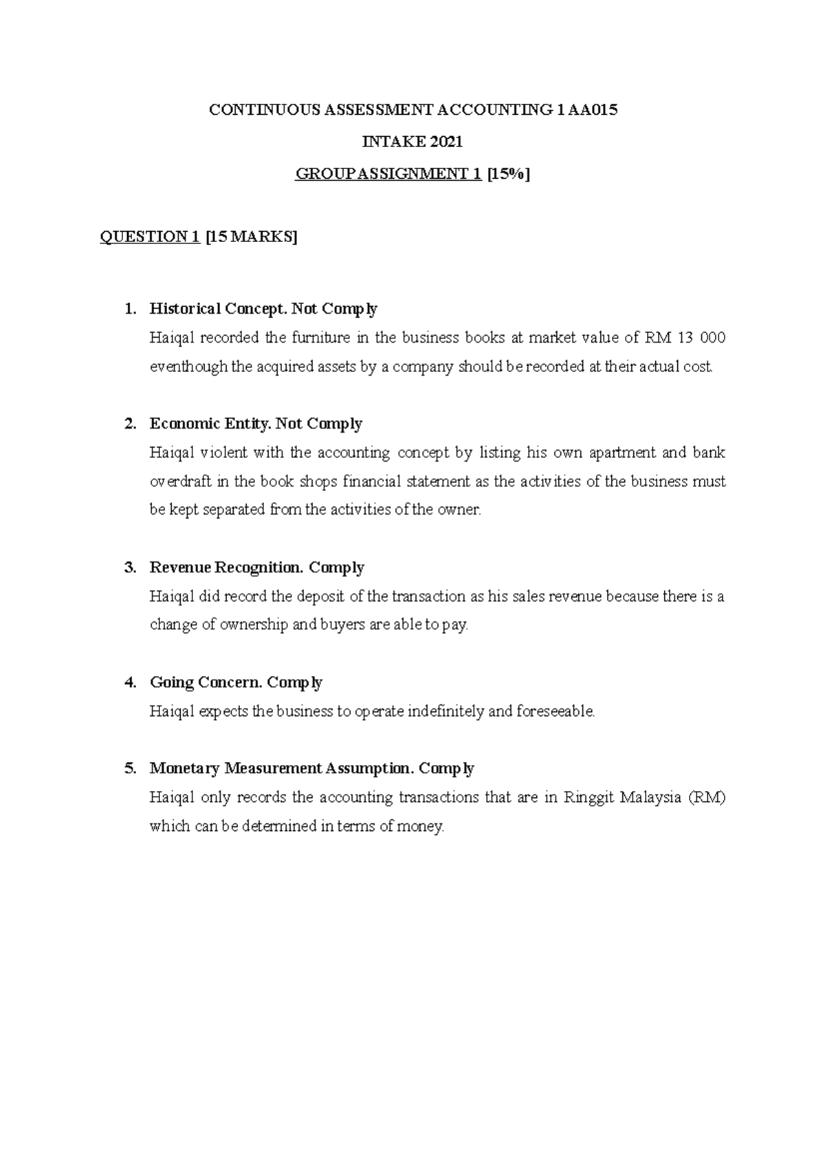 Continuous Assessment Accounting 1 AA015 - CONTINUOUS ASSESSMENT ...