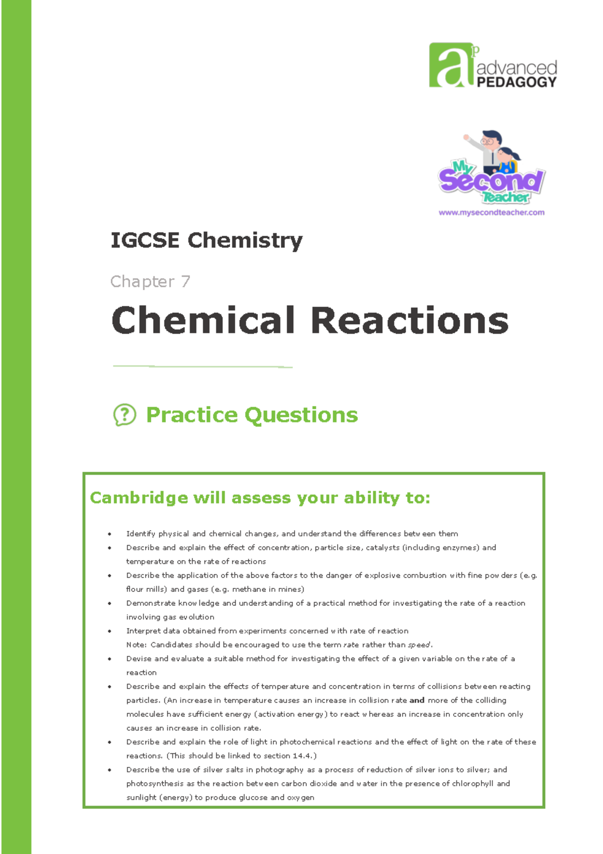 0620 Chemical Reactions Practice Questions - Chapter 7 Chemical ...