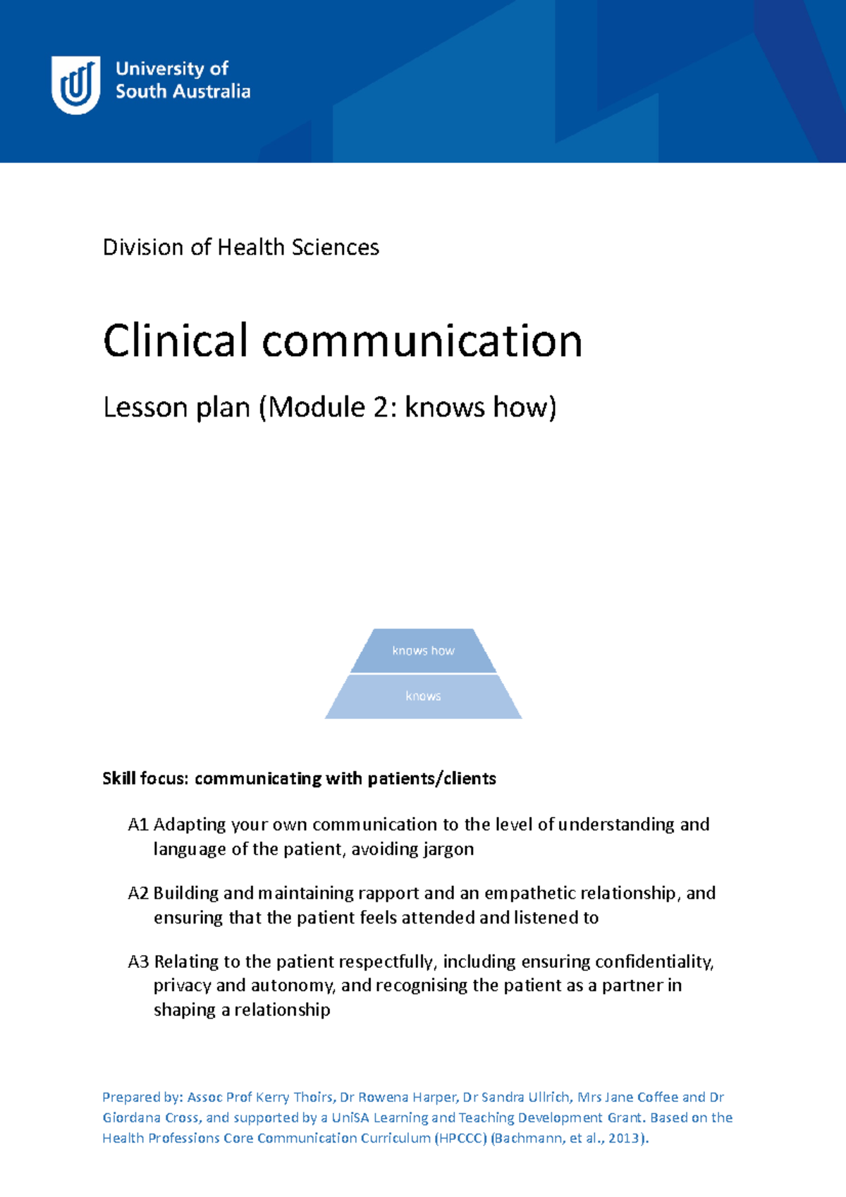 Lesson plan Module 1 Knows HOW - Division of Health Sciences Clinical ...