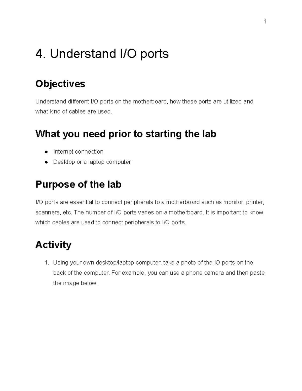 4 Understand IO ports - 1 4. Understand I/O ports Objectives Understand ...