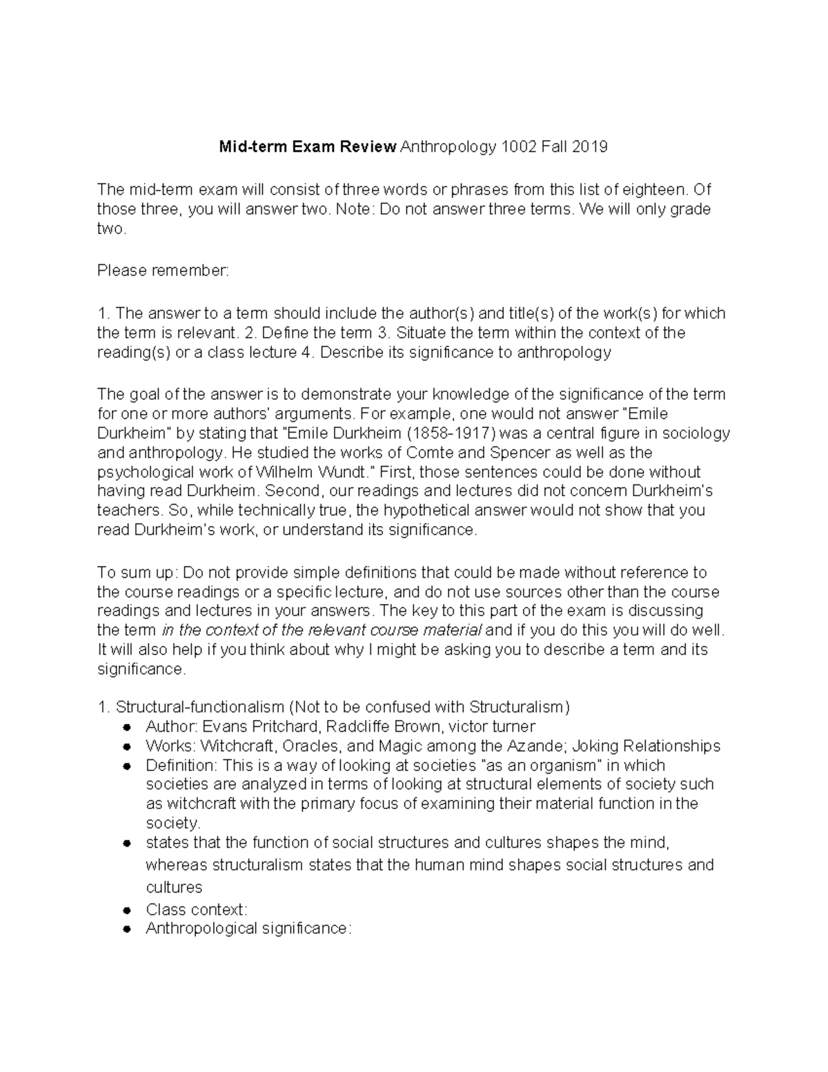 Mid-term exam review - summary of the course up to the middterm - Mid ...