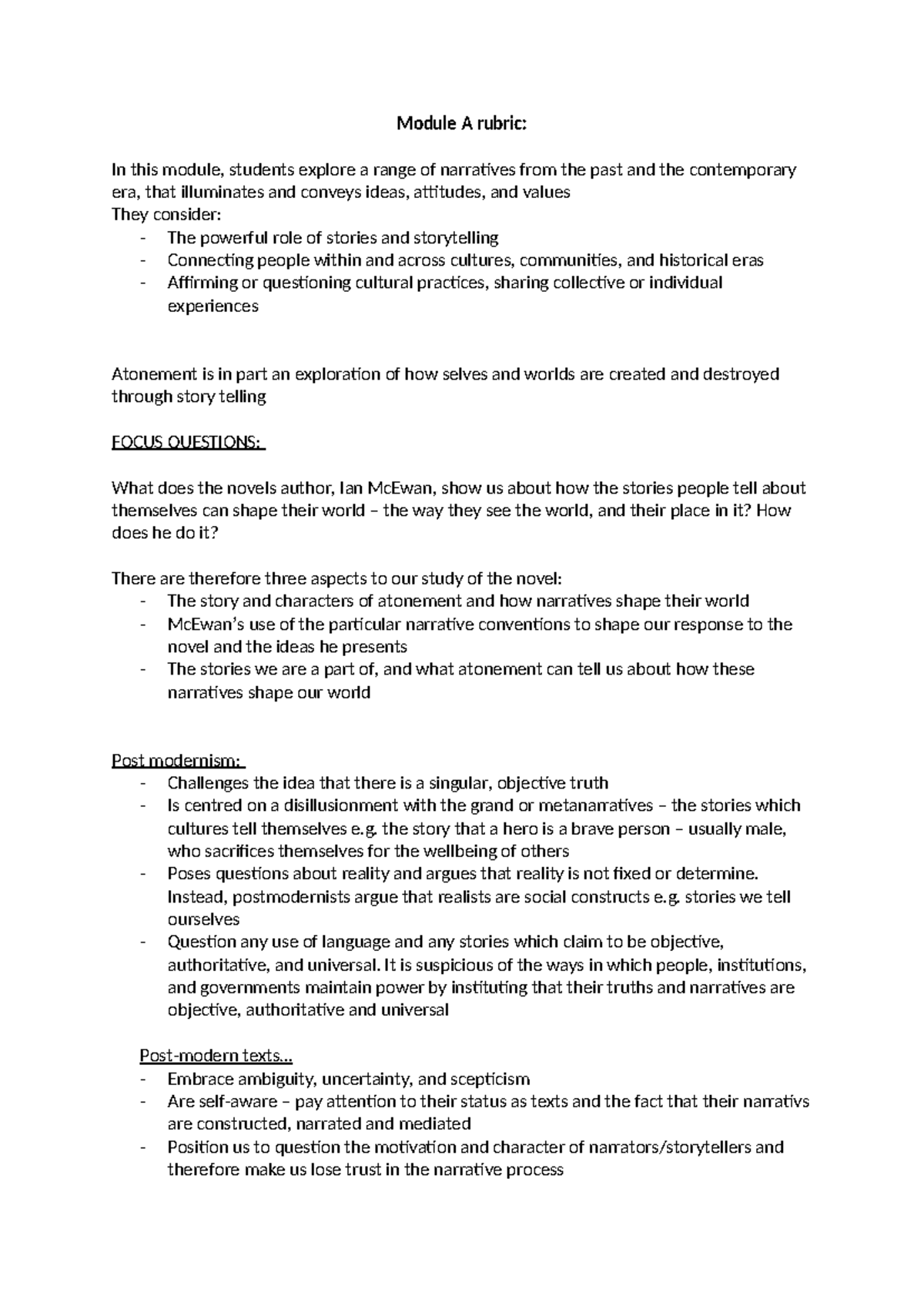Module A rubric help - Module A rubric: In this module, students ...