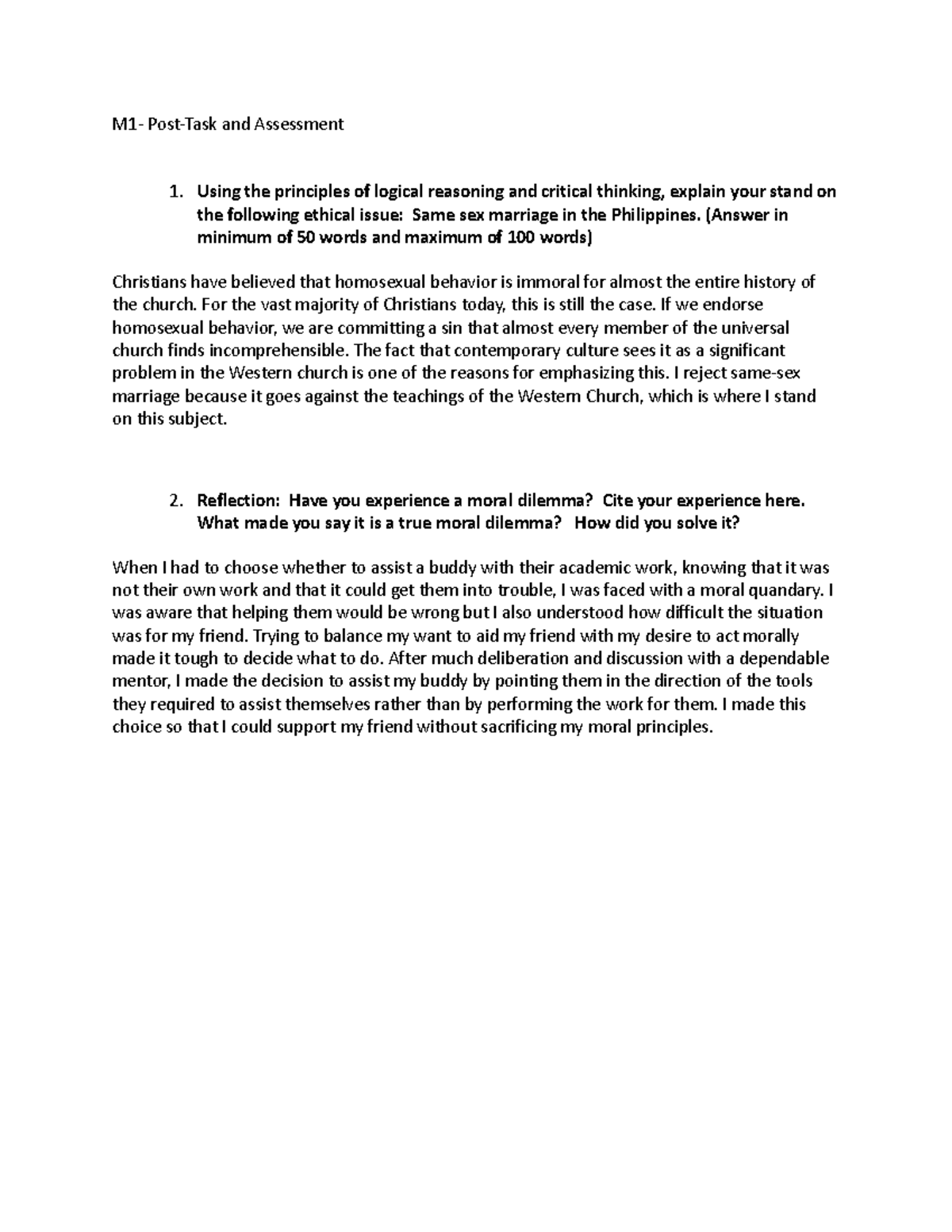 M1- Post-Task and Assessment - M1- Post-Task and Assessment Using the ...