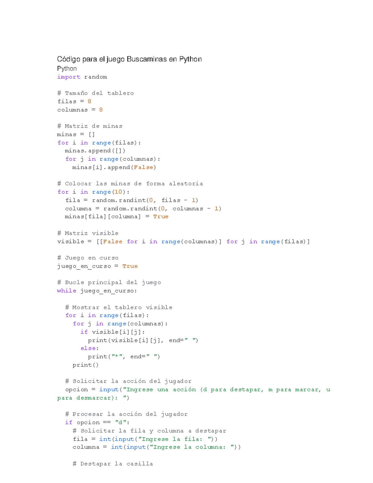 Código para el juego Buscaminas en Python - Código para el juego ...