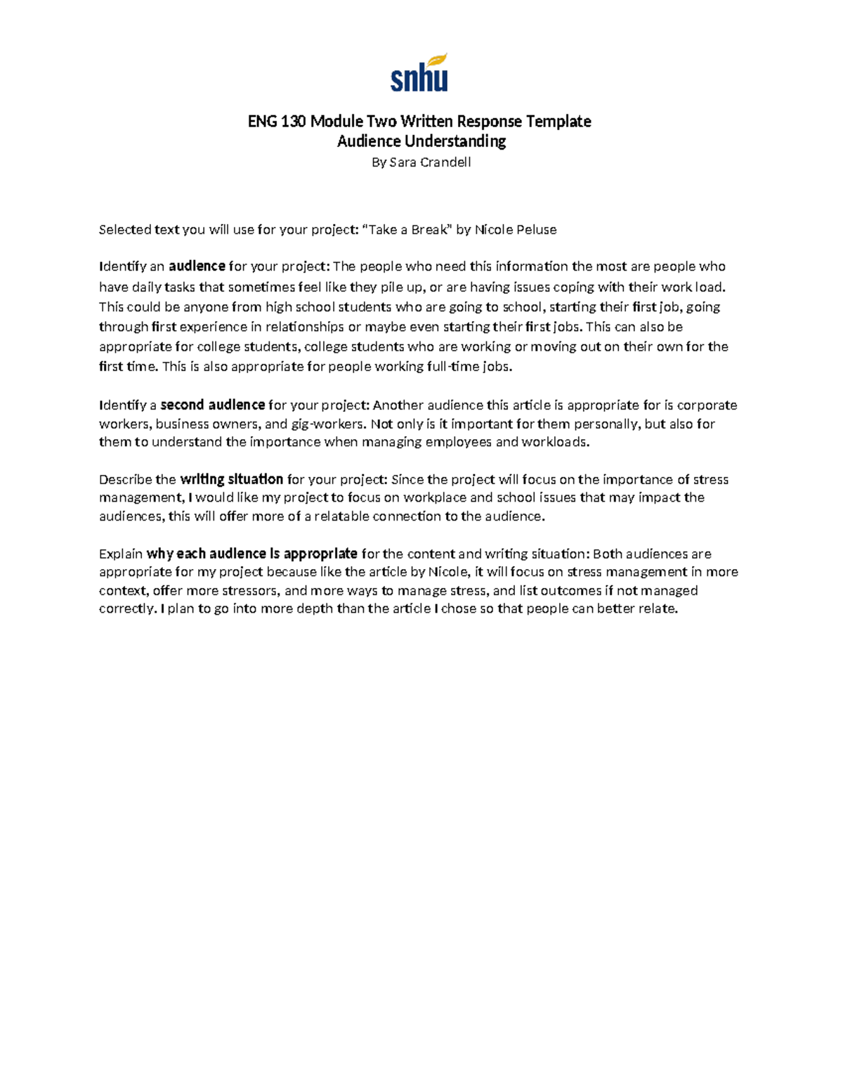 ENG 130 Module Two Written Response - This could be anyone from high ...