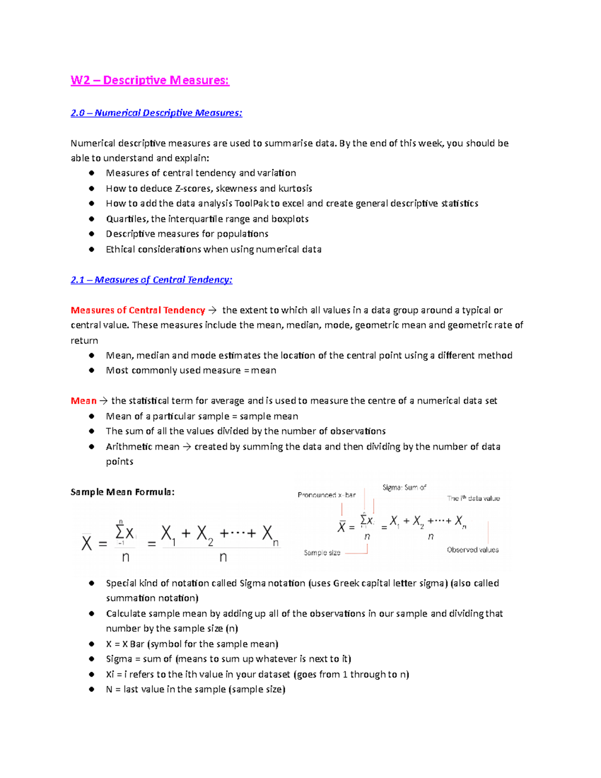 Lecture 2 - BUSS1020 - W2 – Descriptive Measures: 2 – Numerical Descriptive Measures: Numerical ...