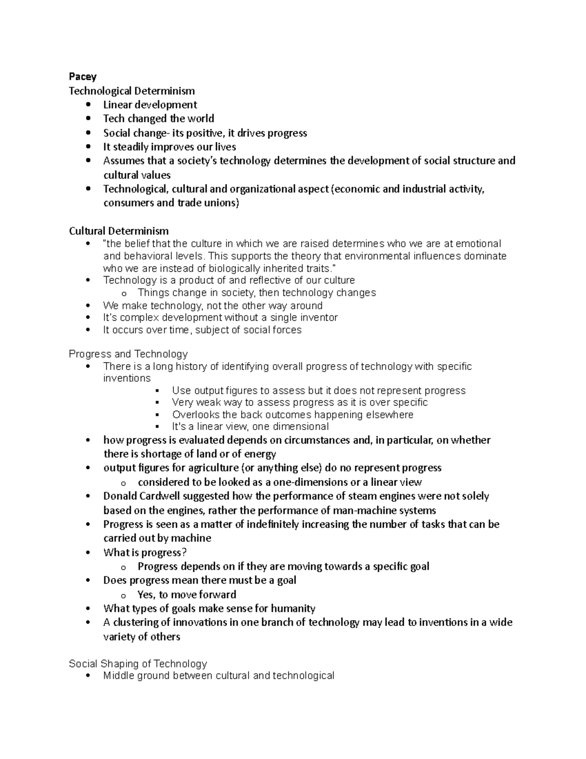 Midterm proper notes - Pacey Technological Determinism Linear ...