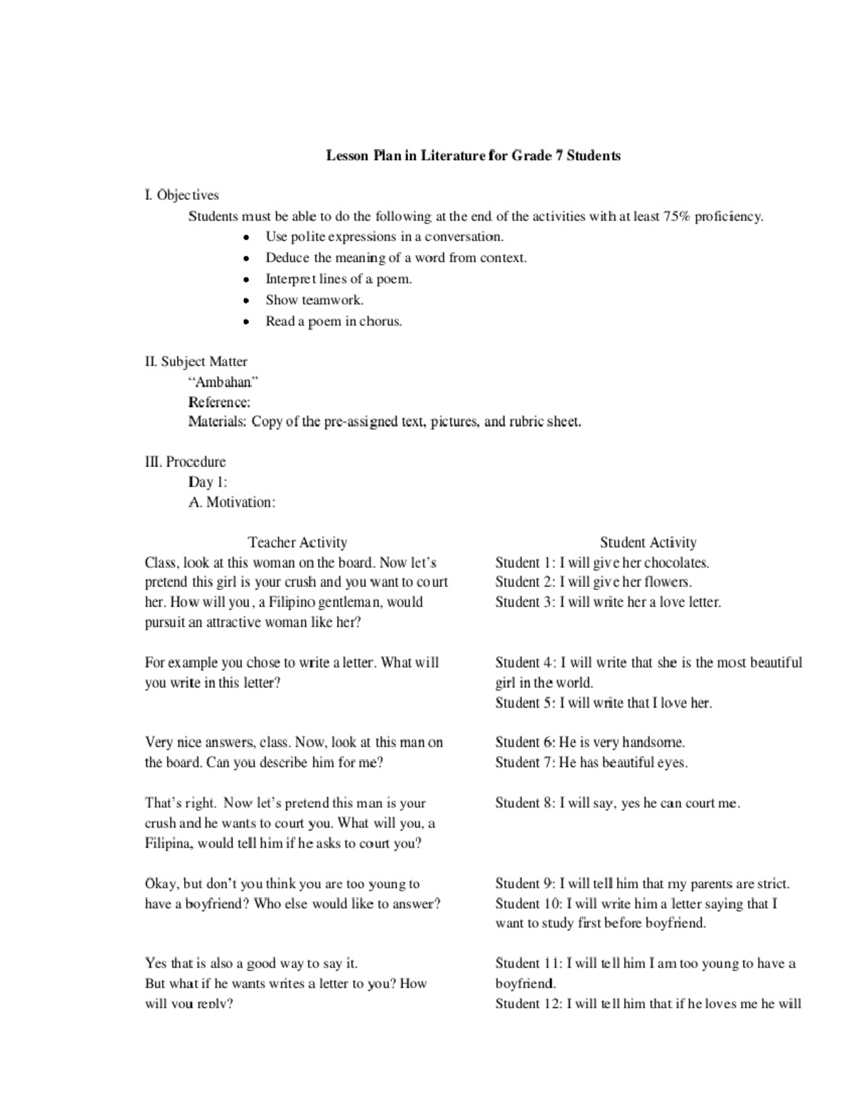 1 Lesson PLAN IN Literature 1 - Research (Research in Education 1 ...