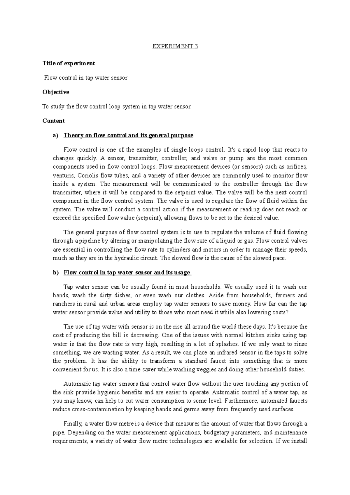 Lab 3 cmt 350 - Experiment 3 CMT 350 process instrumentation ...
