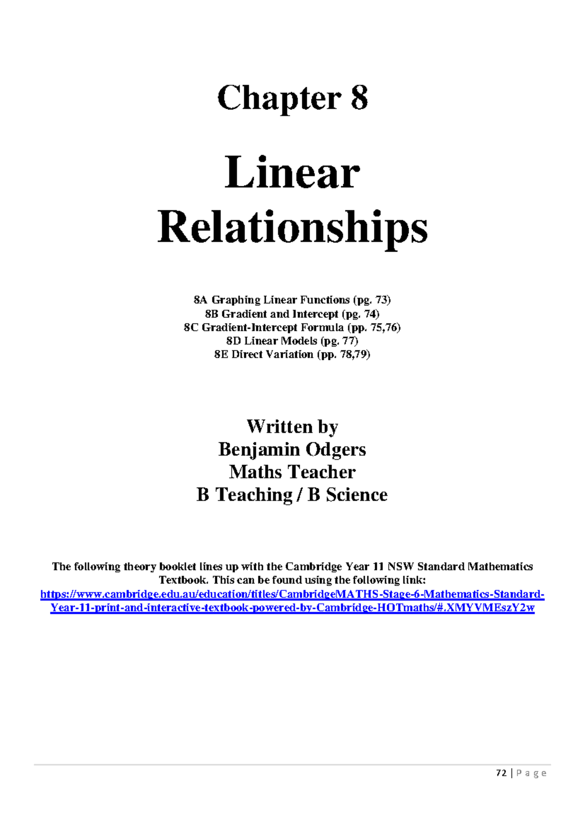 Linear Relationships Notes – Chapter 8 (Benjamin Odgers) - Chapter 8 ...