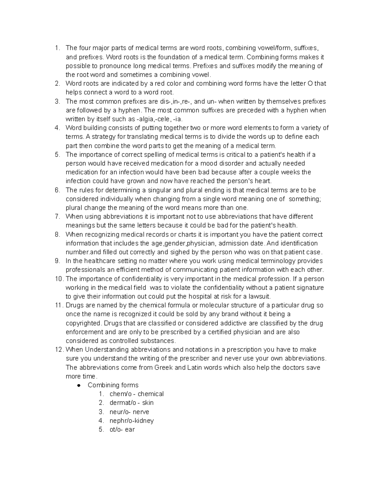 Biology medical terminology - The four major parts of medical terms are ...