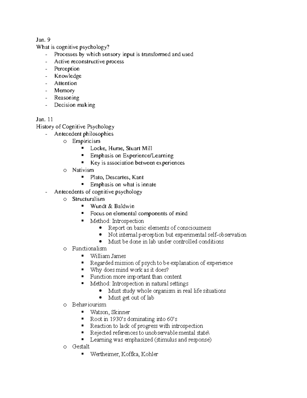 Psych 207 Lecture Notes - Jan. 9 What is cognitive psychology ...