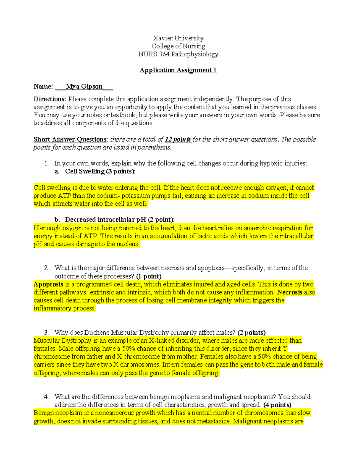 Application Assignment 1 - Xavier University College of Nursing NURS ...