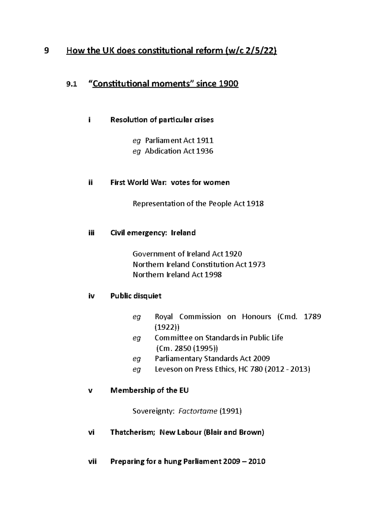 CR Lecture Handout Reform - 9 How the UK does constitutional reform (w ...