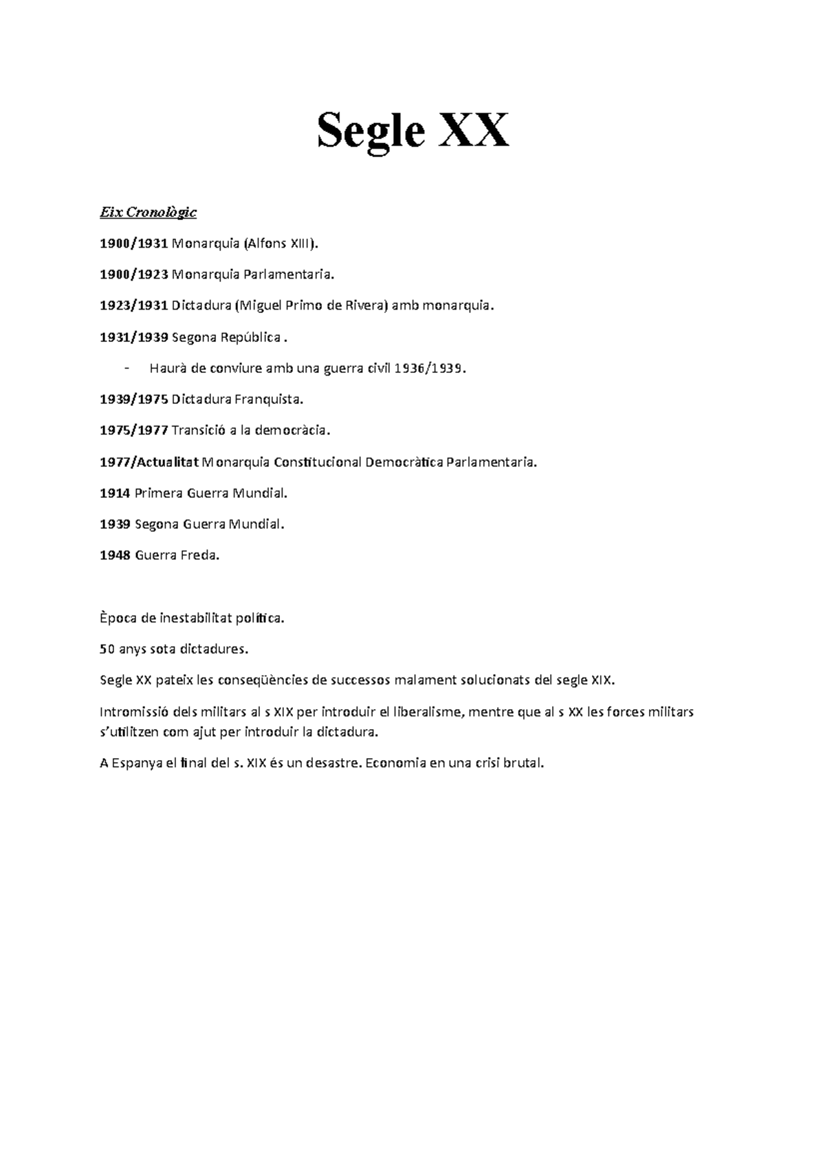 Segle XX - Unitat 2 - Lecture notes 2 - Segle XX Eix Cronològic 1900/ ...