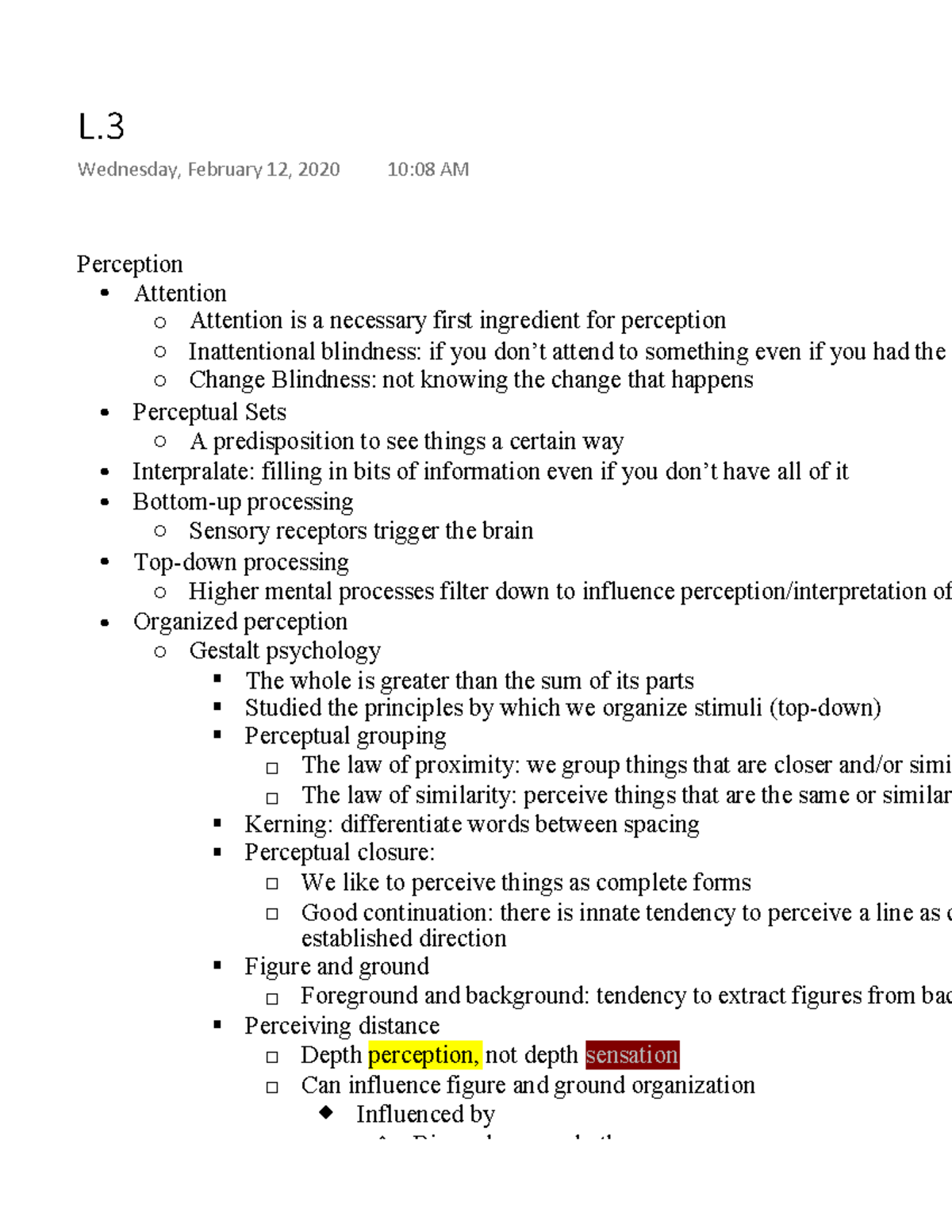 Psych Lecture 9 - Warning: TT: undefined function: 32 Perception Attention Attention is a - Studocu