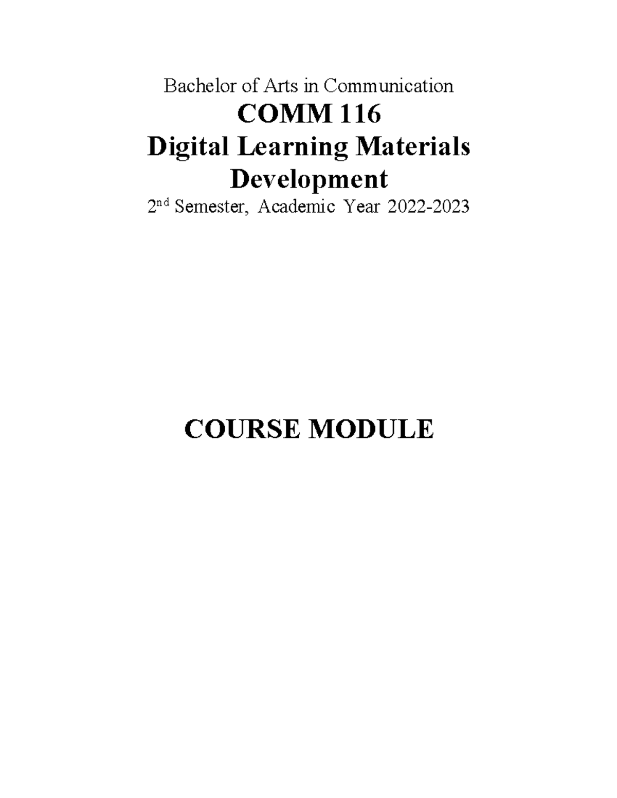 UNIT1 COMM116 Digital Learning Mats Dev - Bachelor of Arts in ...