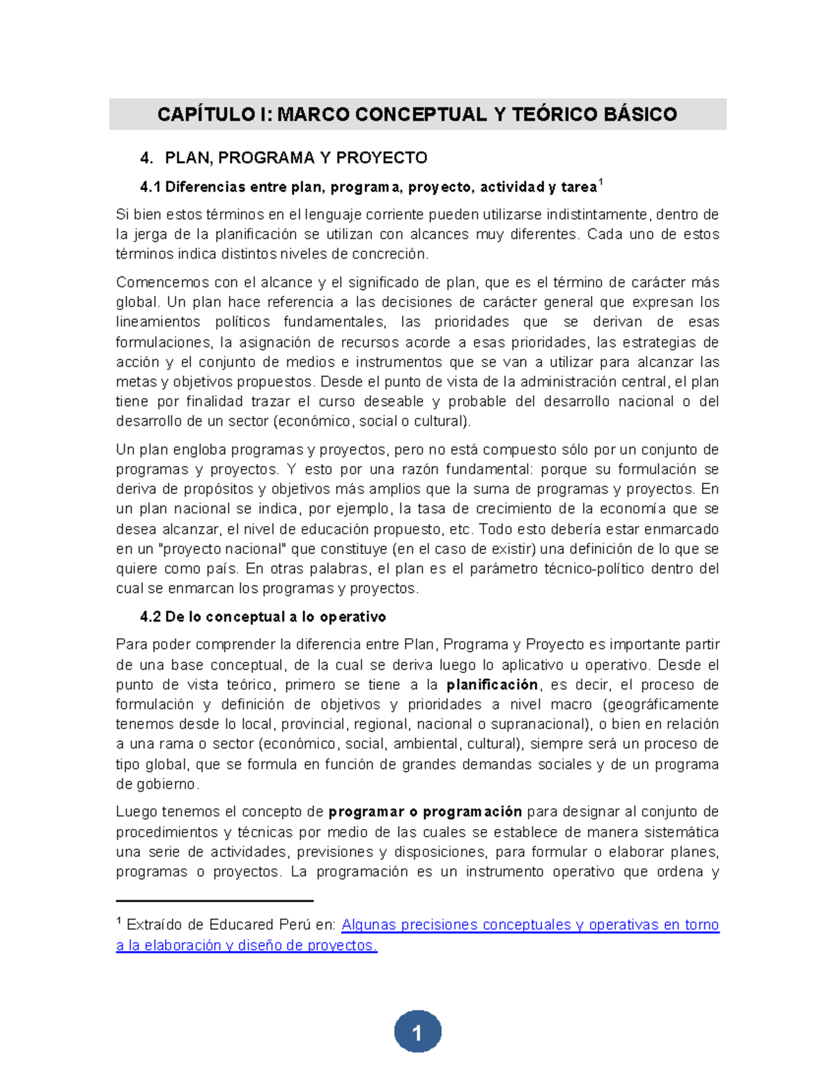 Tema 1 conceptos de planes programas y proyectos - 1 CAPÍTULO I: MARCO CONCEPTUAL Y TEÓRICO ...