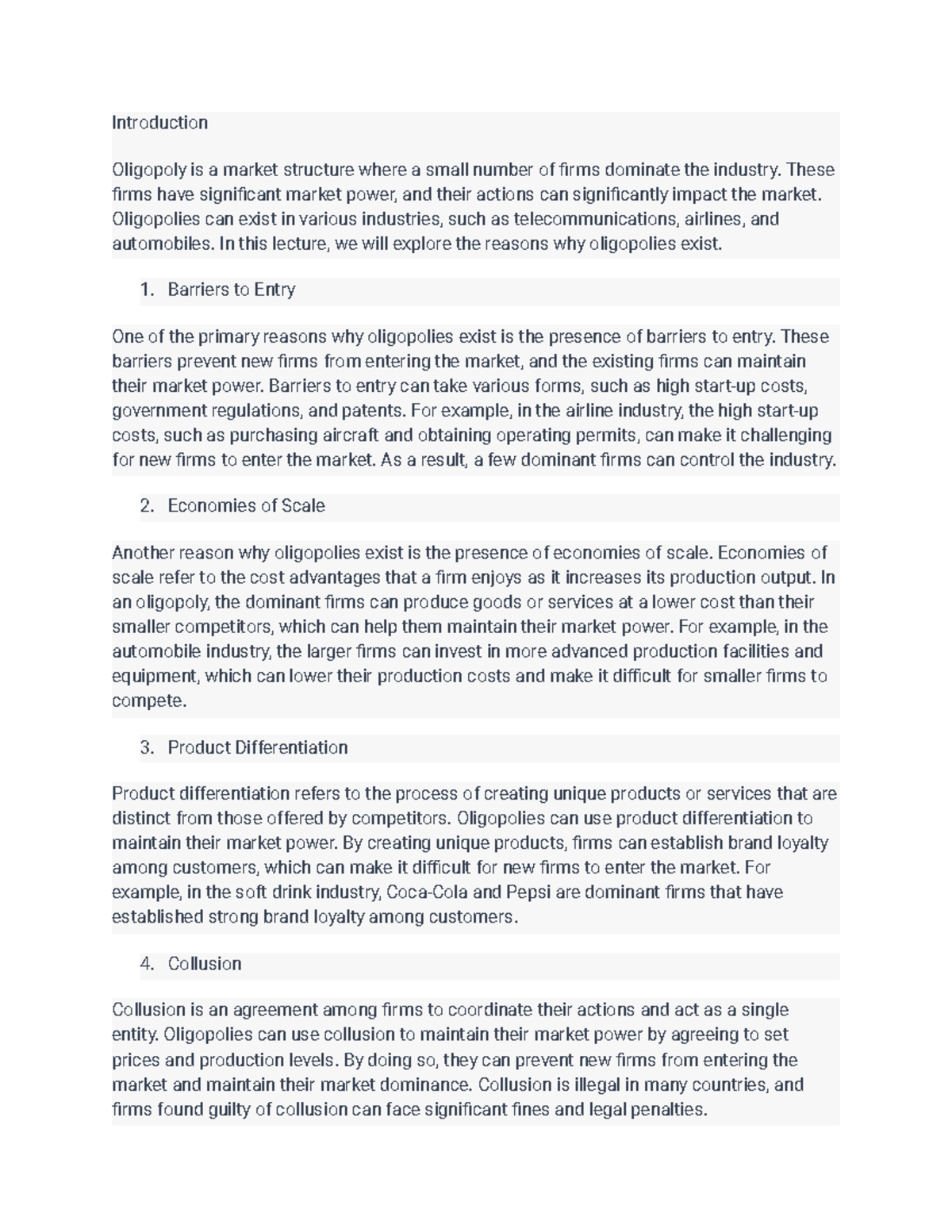 ECON1010 important lecture notes 15 - Introduction Oligopoly is a ...