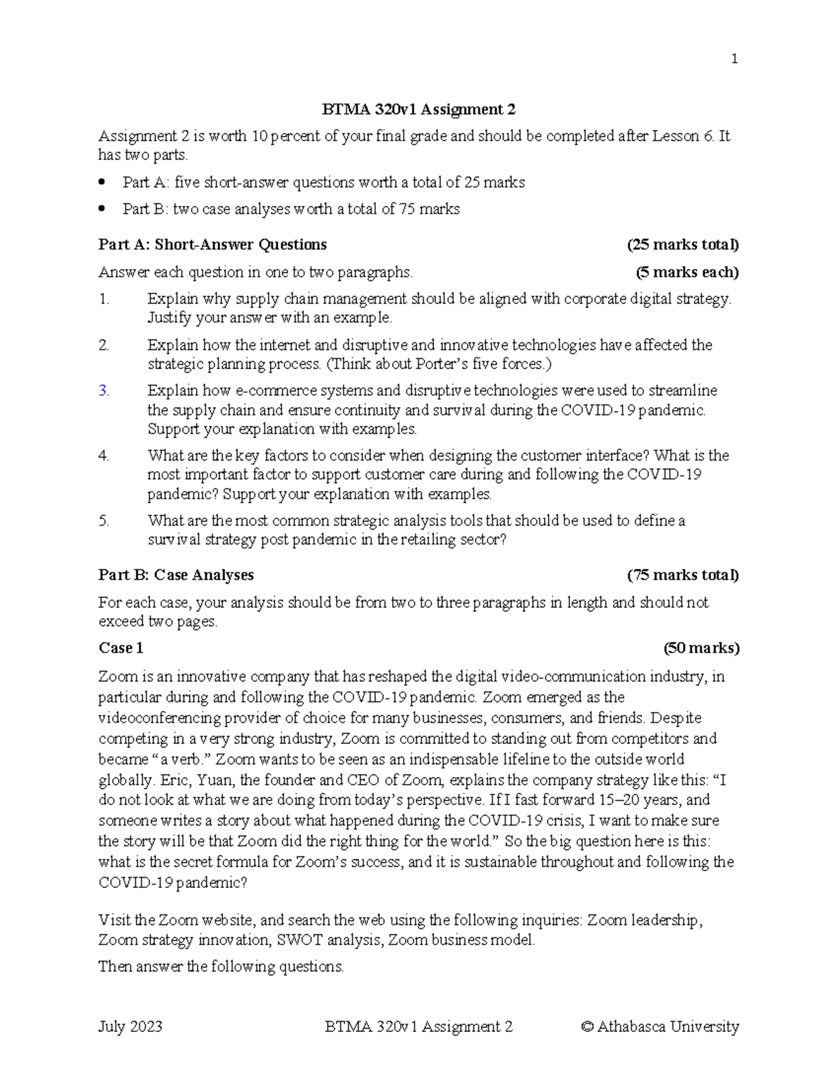 BTMA320v1 Assignment 2 - 1 BTMA 320v1 Assignment 2 Assignment 2 is ...