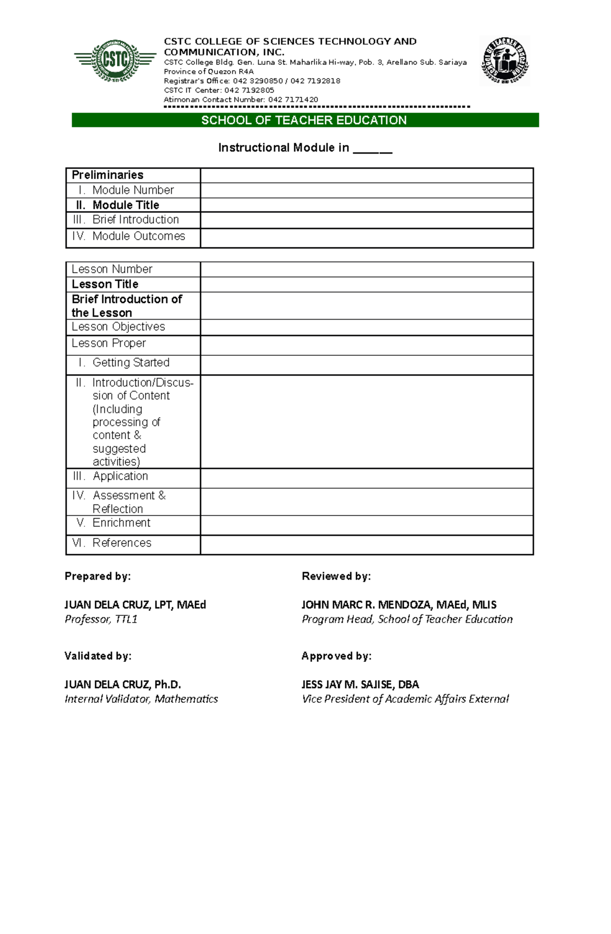 STE Template of Module - CSTC COLLEGE OF SCIENCES TECHNOLOGY AND ...