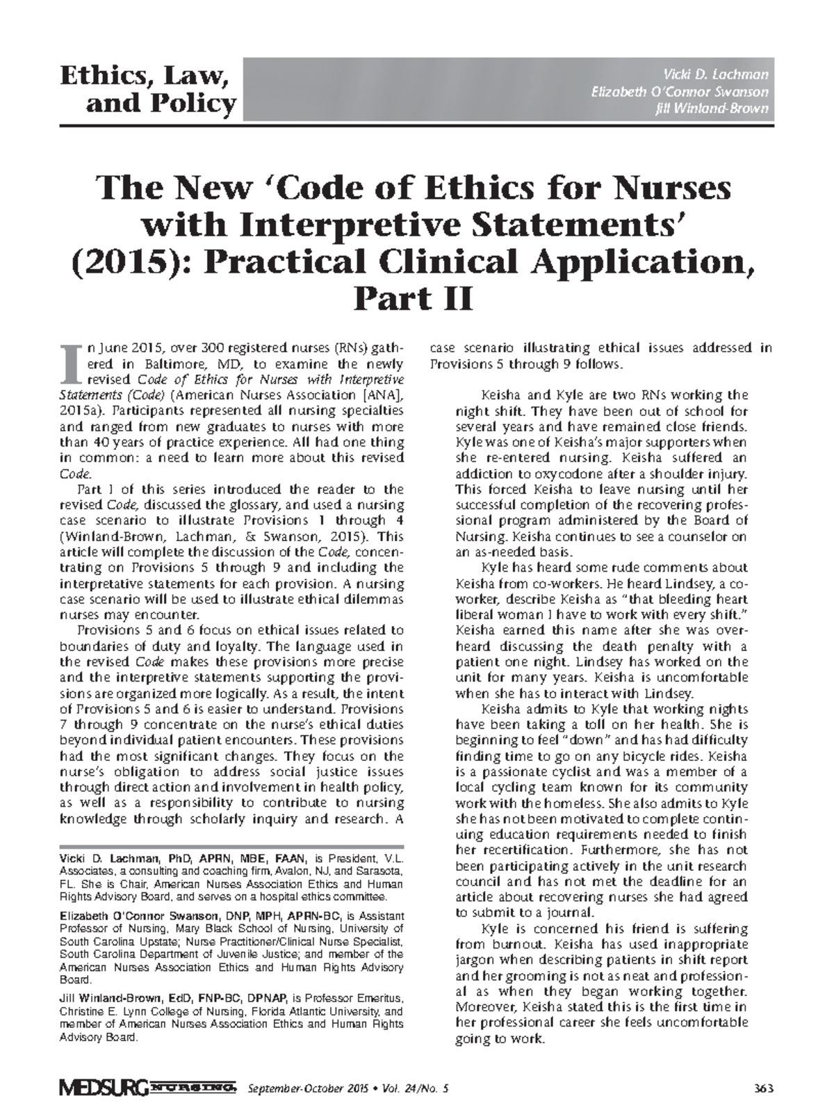 The New Code of Ethics for Nurses Practical Clinical Application Part ...