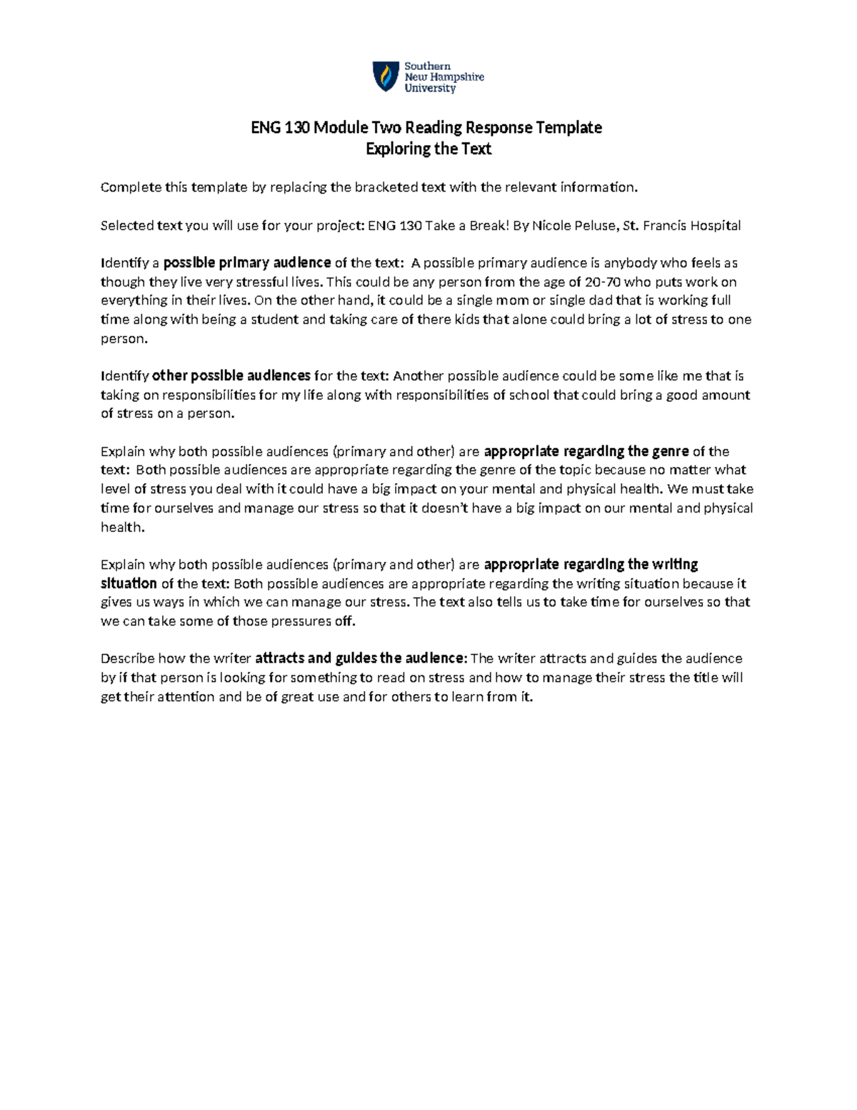 ENG 130 Module Two Reading Response Template - ENG 130 Module Two ...