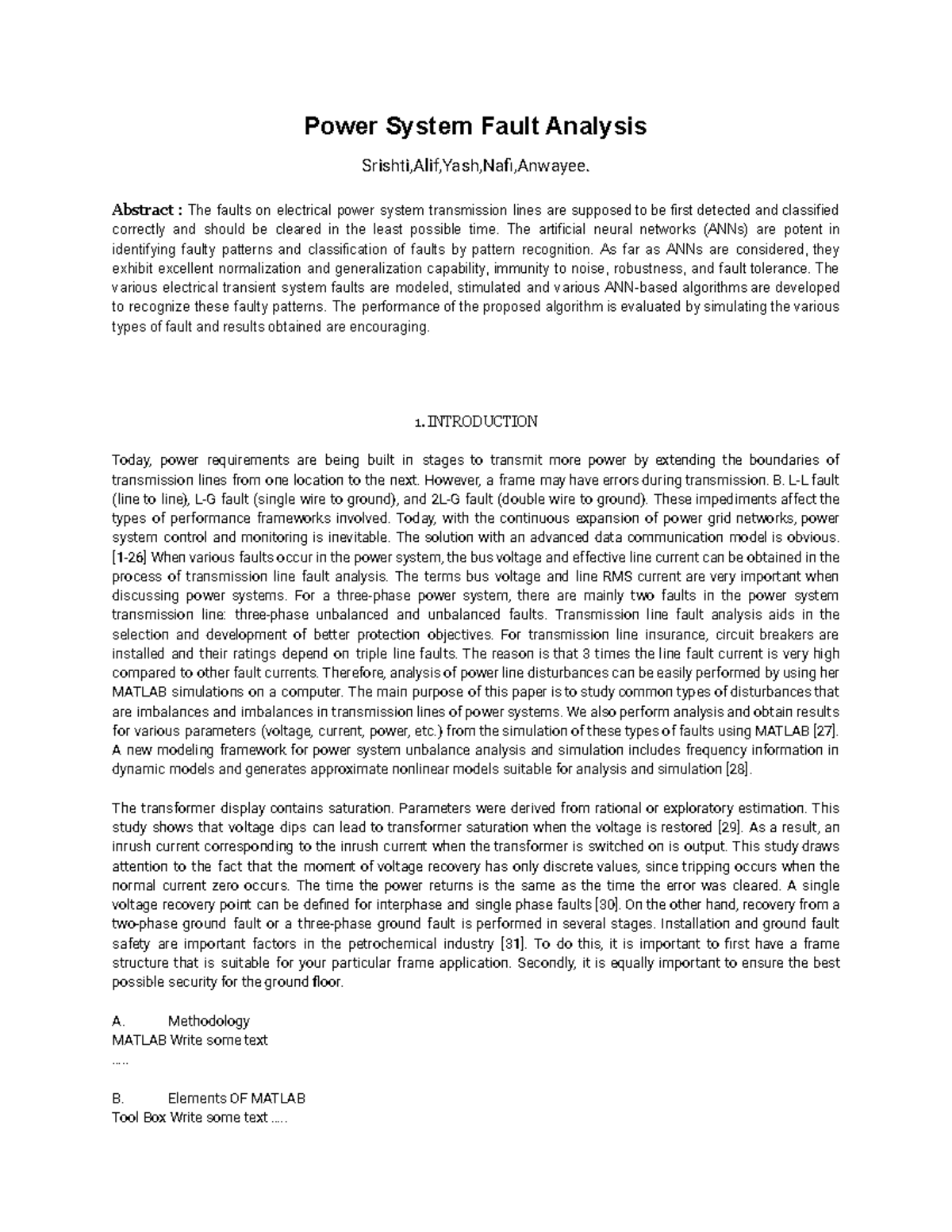 Power System Fault Analysis Power System Fault Analysis Srishtialifyashnaûanwayee