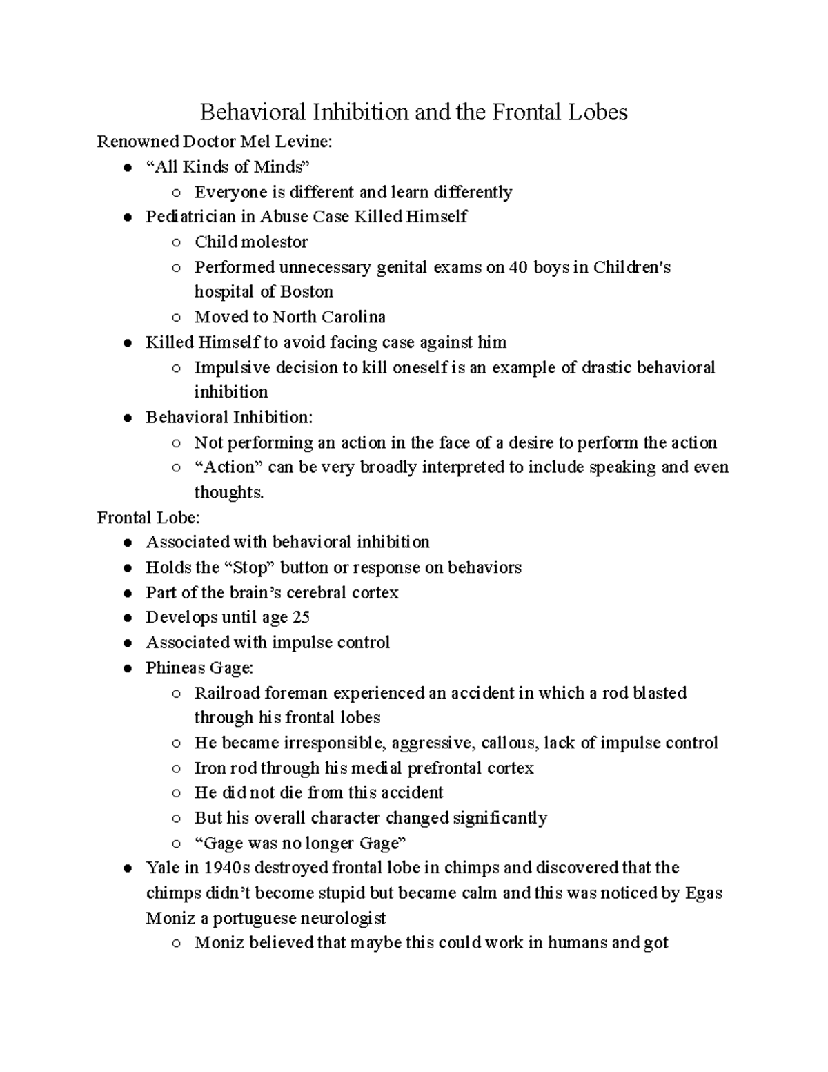 Behavioral Inhibition and Frontal Lobe - Behavioral Inhibition and the ...