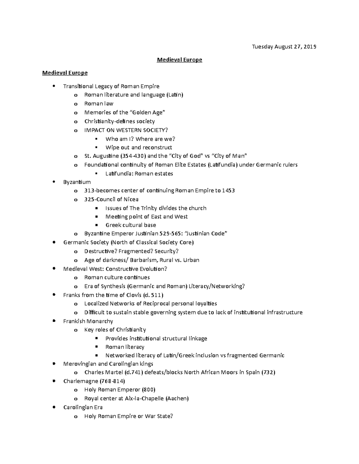 Medieval Europe: Roman Legacy Germanic Society and the Medieval Church ...