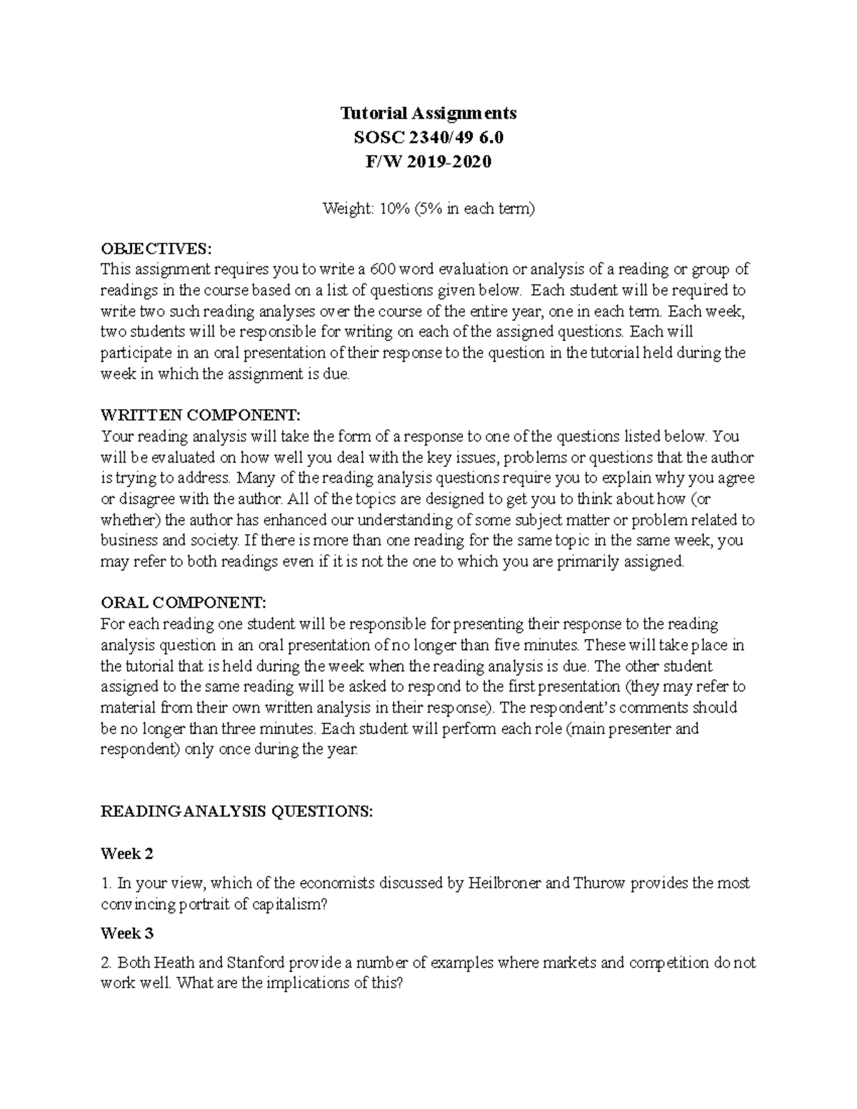 Tutorial assign term 1 - Tutorial Assignments SOSC 2340/49 6. F/W 2019 ...