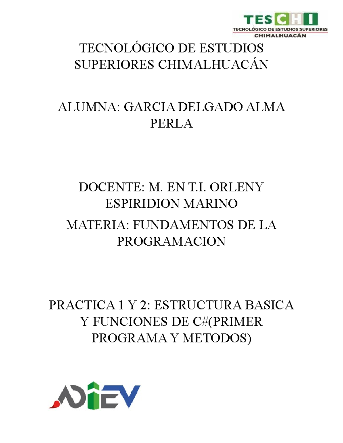 Practicas fundamentos - TECNOLÓGICO DE ESTUDIOS SUPERIORES CHIMALHUACÁN ...