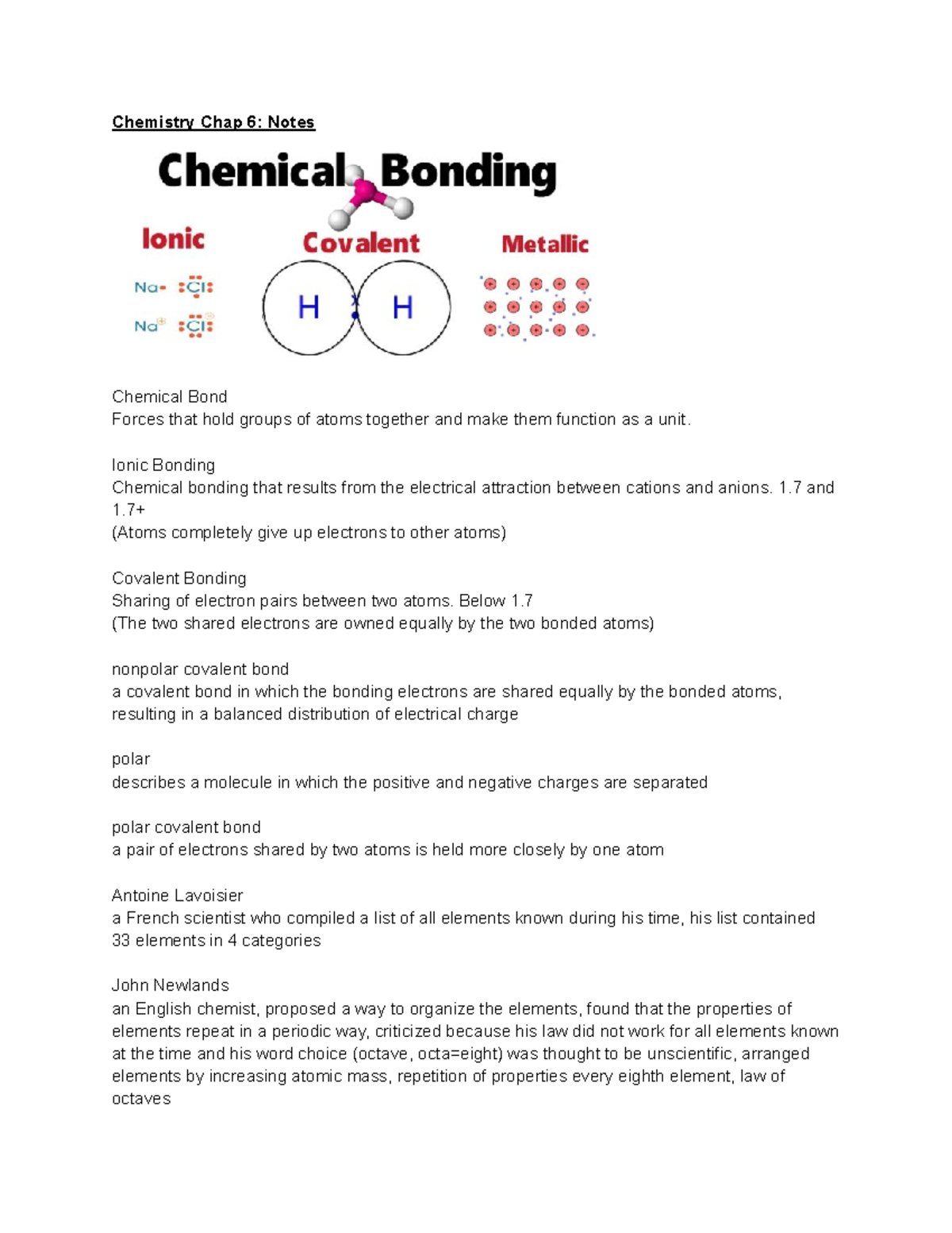 Chemistry Chap 6 Notes - Chemistry Chap 6: Notes Chemical Bond Forces ...
