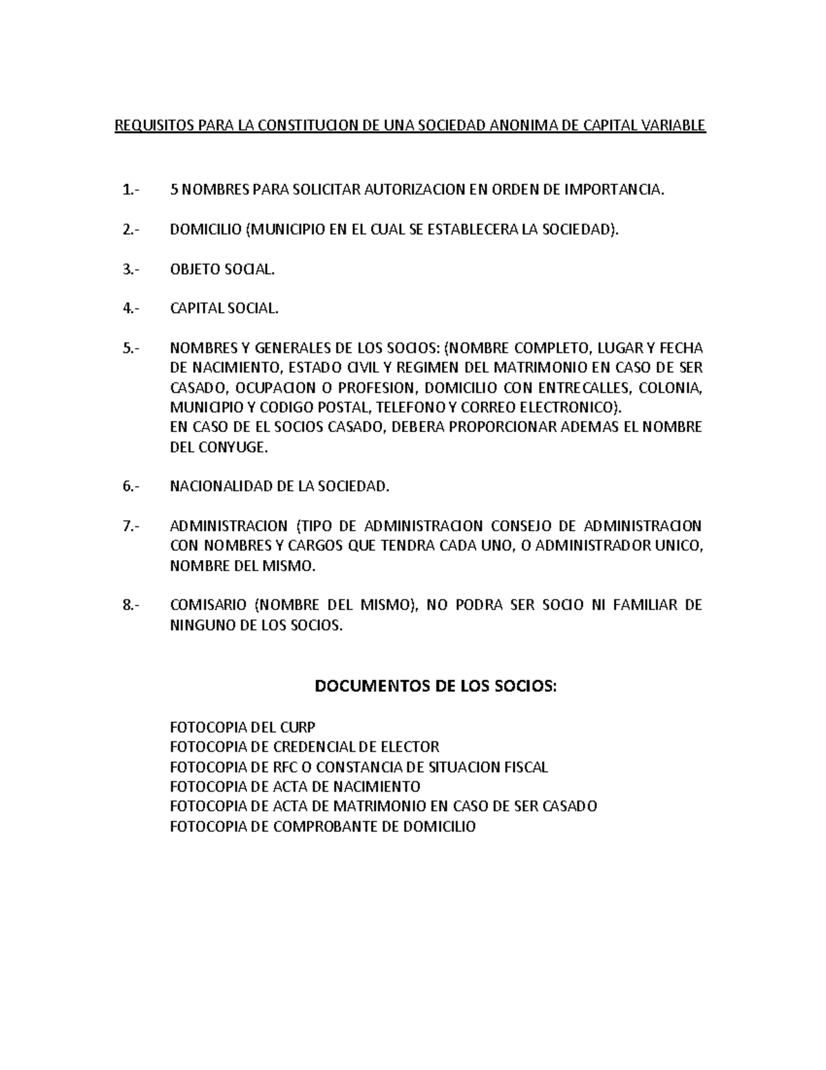 Requisitos PARA Constitucion DE UNA SA DE CV - REQUISITOS PARA LA CONSTITUCION DE UNA SOCIEDAD ...