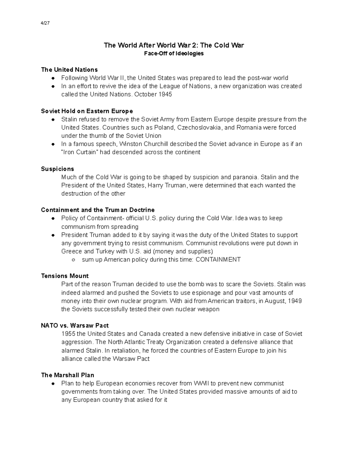 The World After World War 2 The Cold War - 4/ The World After World War ...