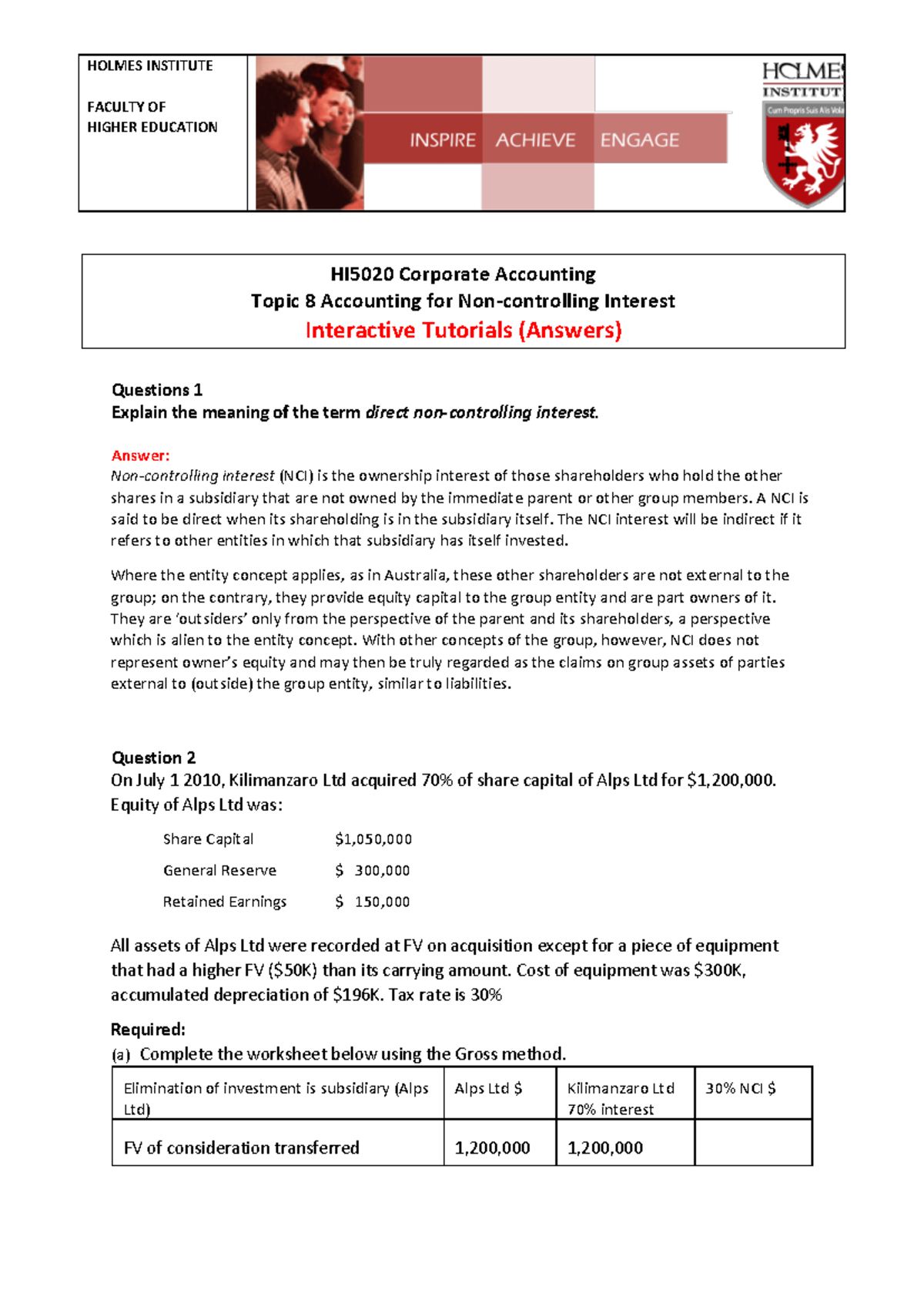 HI5020 Interactive Tutorial - Topic 8 Answers - HOLMES INSTITUTE FACULTY OF HIGHER EDUCATION ...