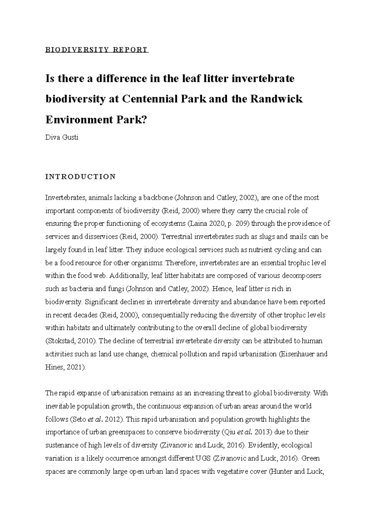 Bio report intro - jhdbwfcjhwebfkjwebrkf - B I O D I V E R S I T Y R E ...