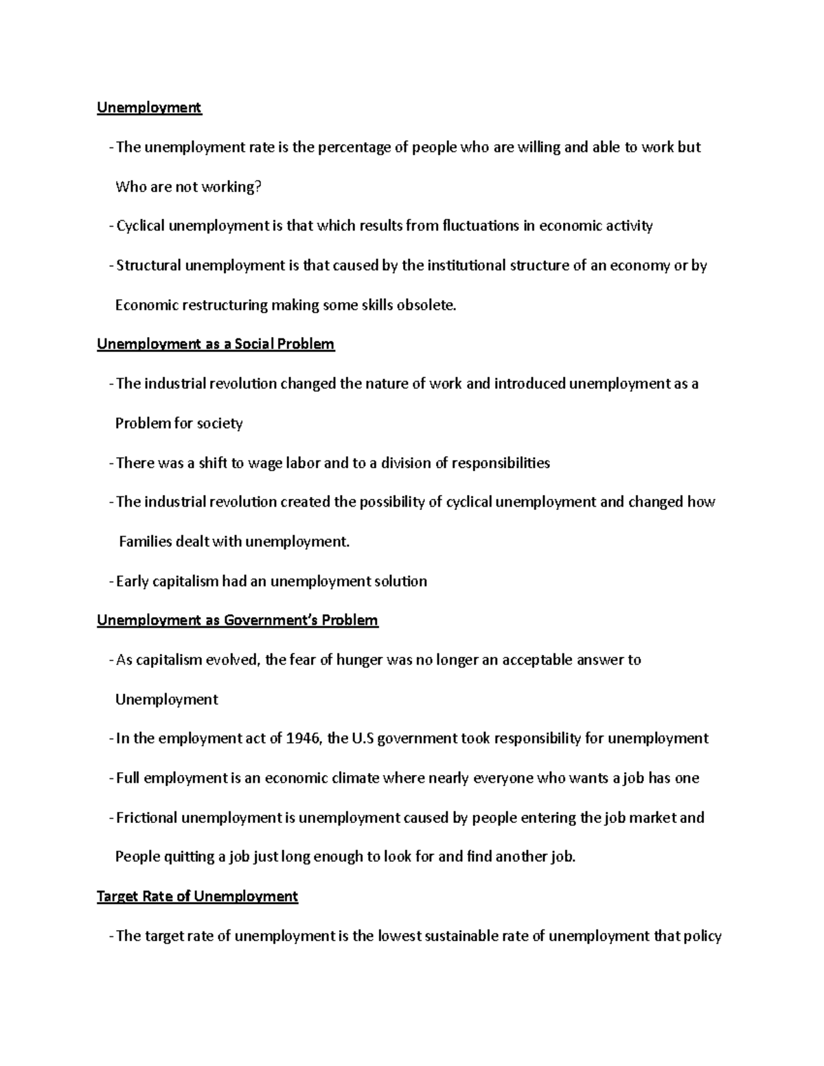 Macroeconomics - Chpt 24 - Unemployment - The unemployment rate is the ...