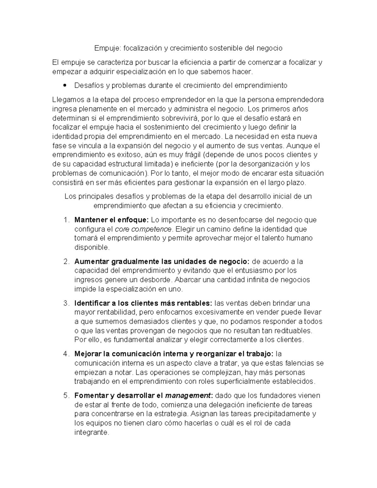 modulo 3 y modulo 4 - Empuje: focalización y crecimiento sostenible del negocio El empuje se ...