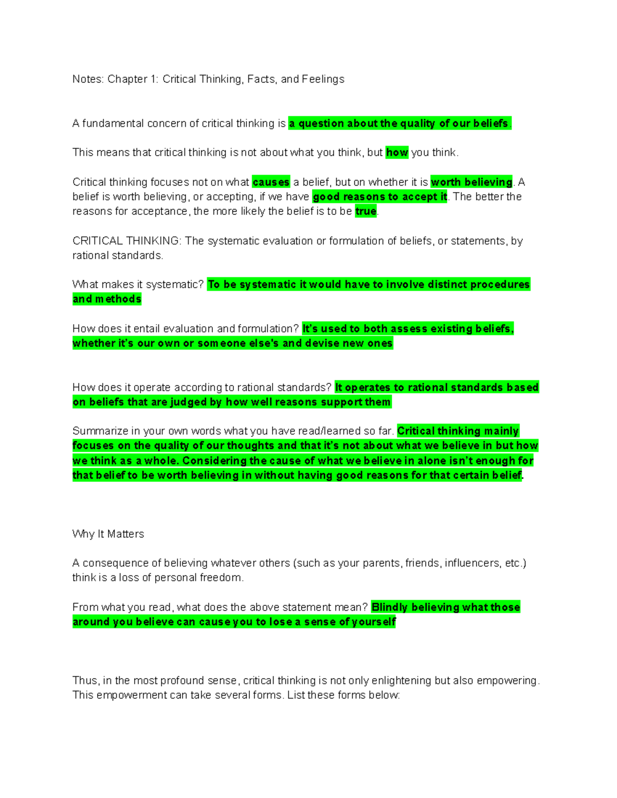 Notes Chapter 1 10101010101 - Notes: Chapter 1: Critical Thinking ...