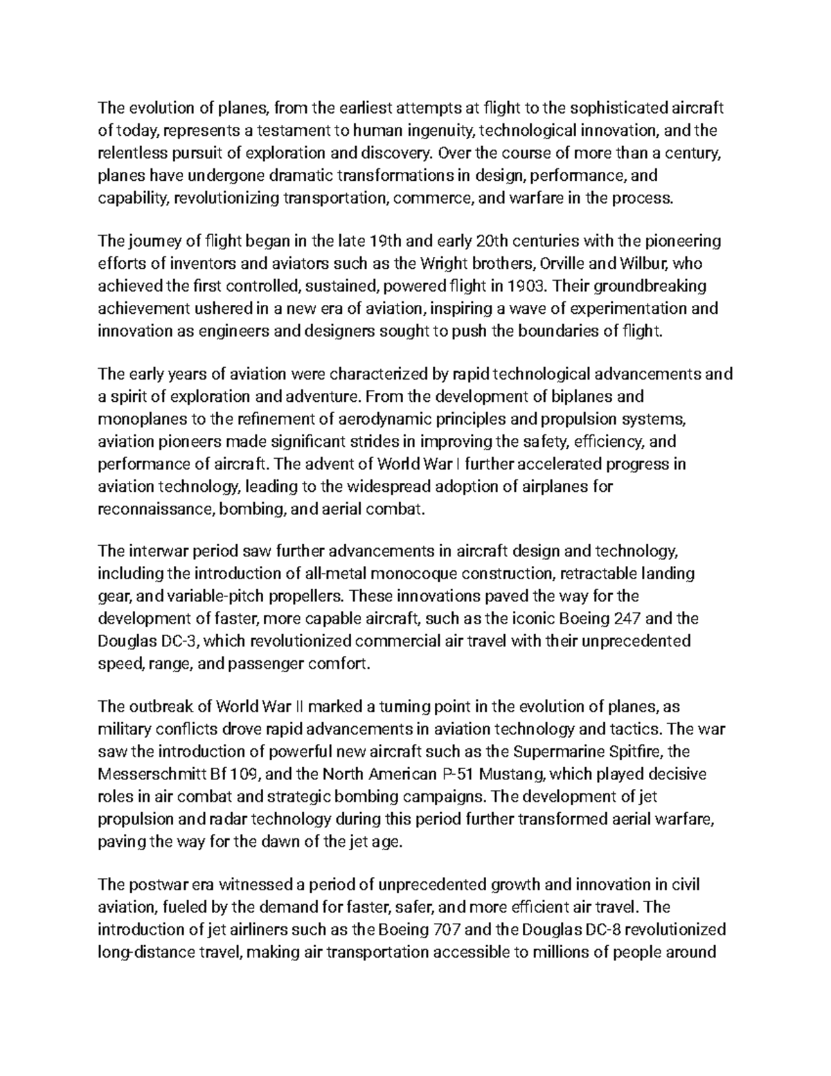 Evolution of Planes - The evolution of planes, from the earliest ...