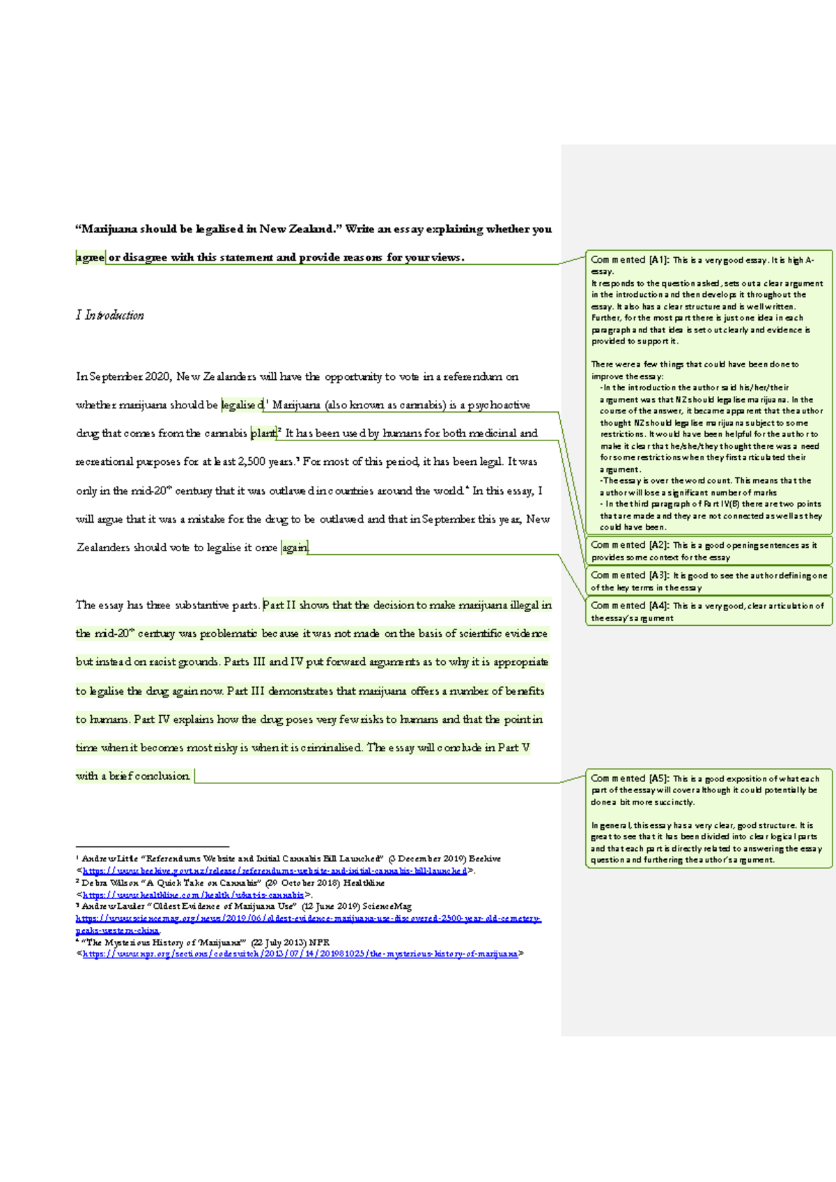 Annotated essay 1 - “Marijuana should be legalised in New Zealand ...