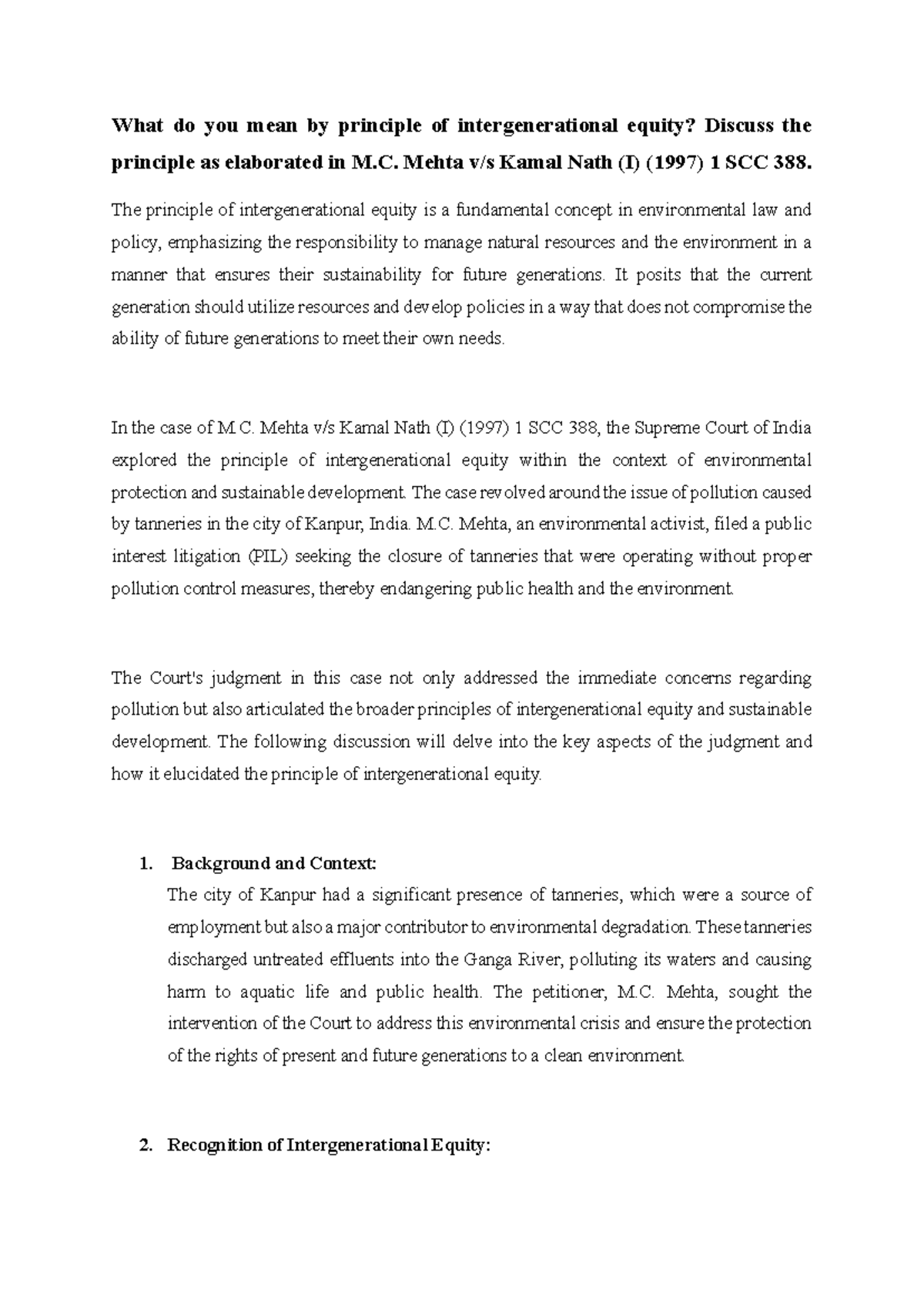 Environmental Law Assignment - What do you mean by principle of ...