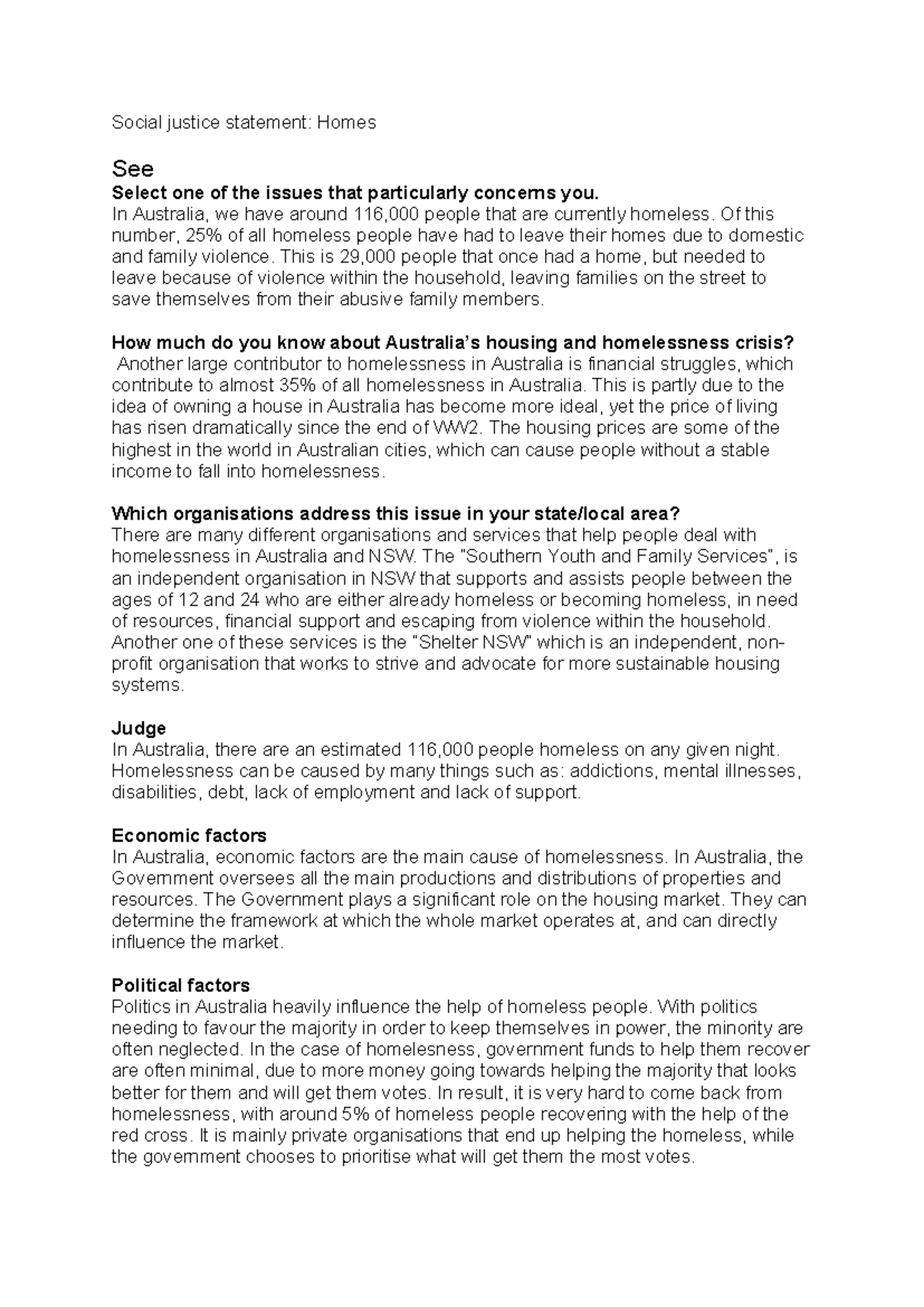 Social justice statement - In Australia, we have around 116,000 people ...